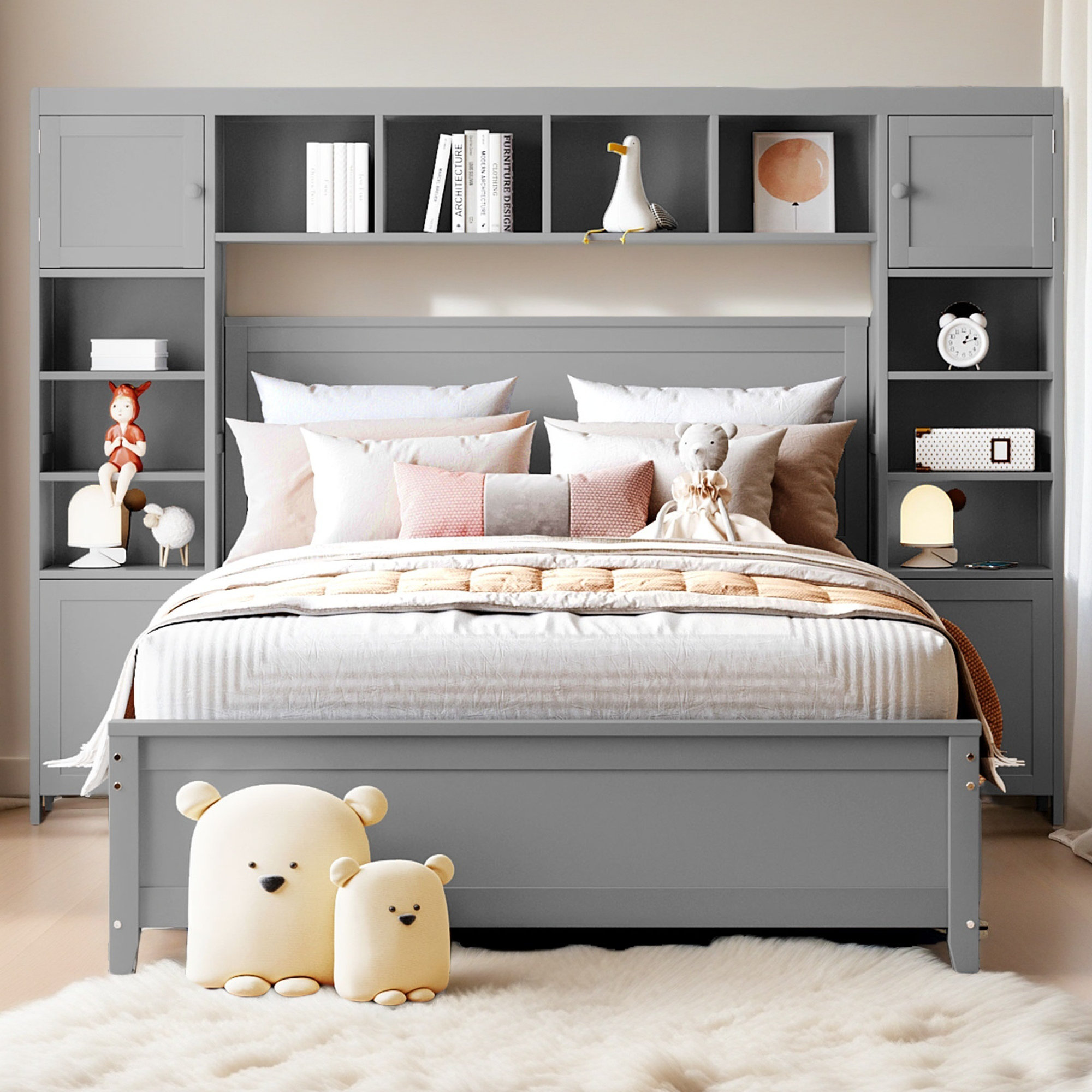Lark Manor™ Full Size Wooden Bed With All-In-One Cabinet And Shelf ...