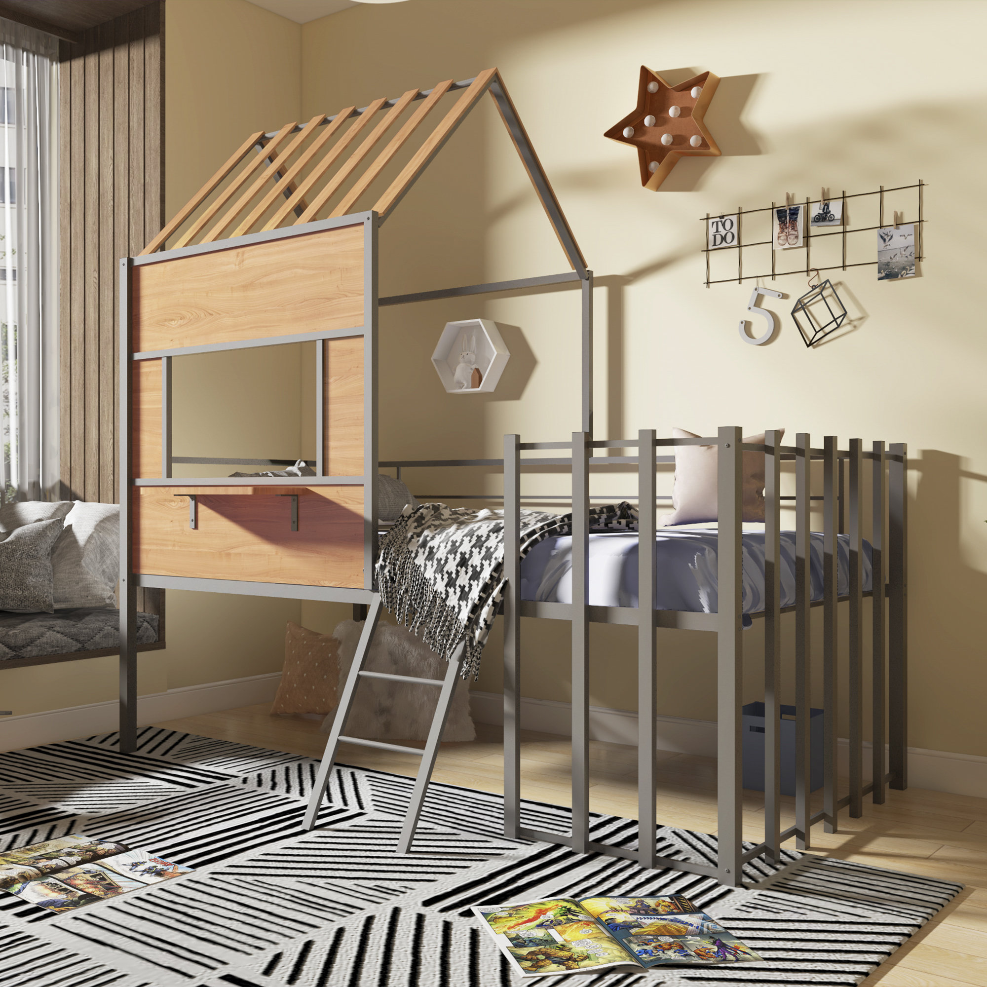 Harper Orchard Notburg Twin Iron Canopy Loft Bed by Harper Orchard ...