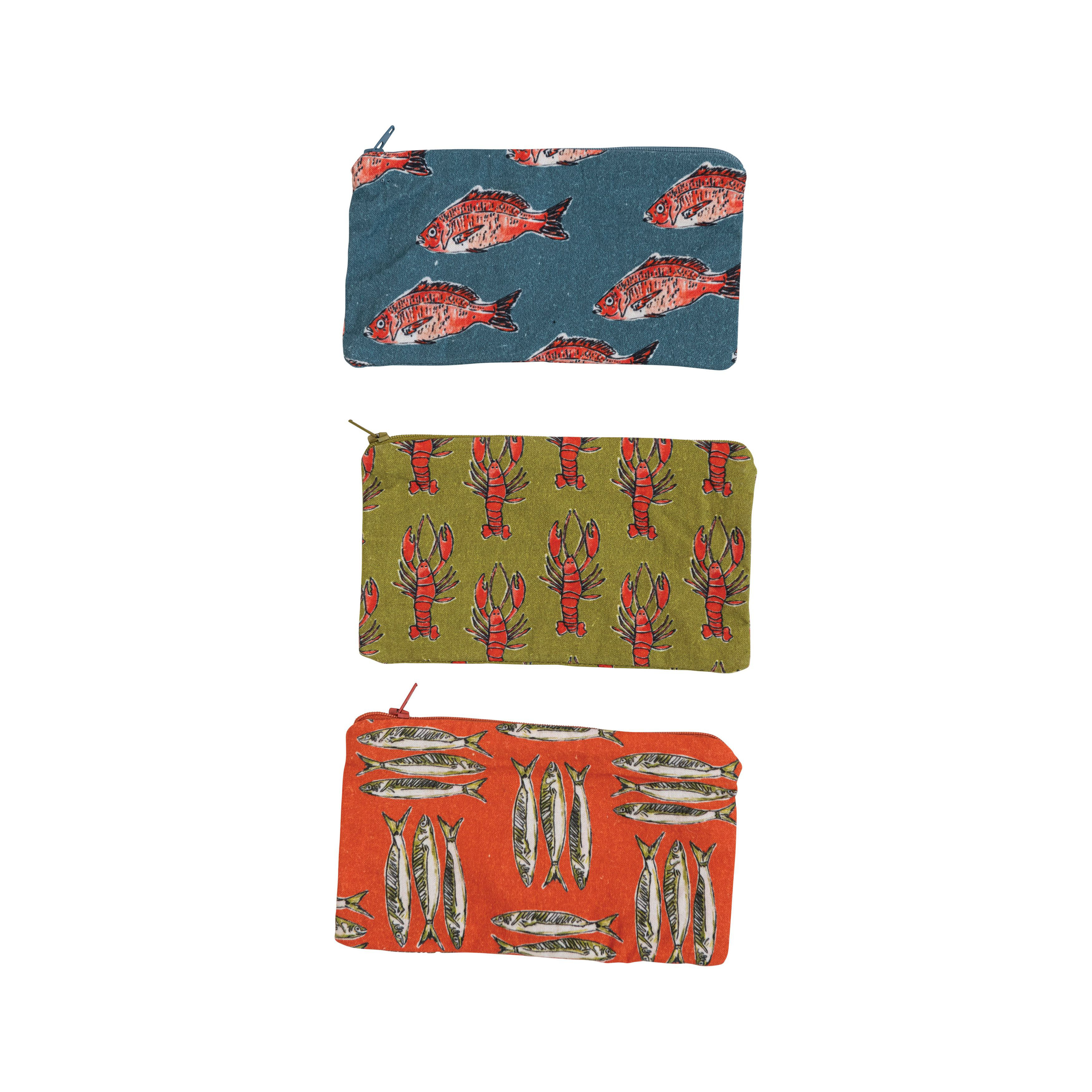 Dovecove Keiper Cotton Zip Pouch with Sea Life Illustrations 3 Piece ...