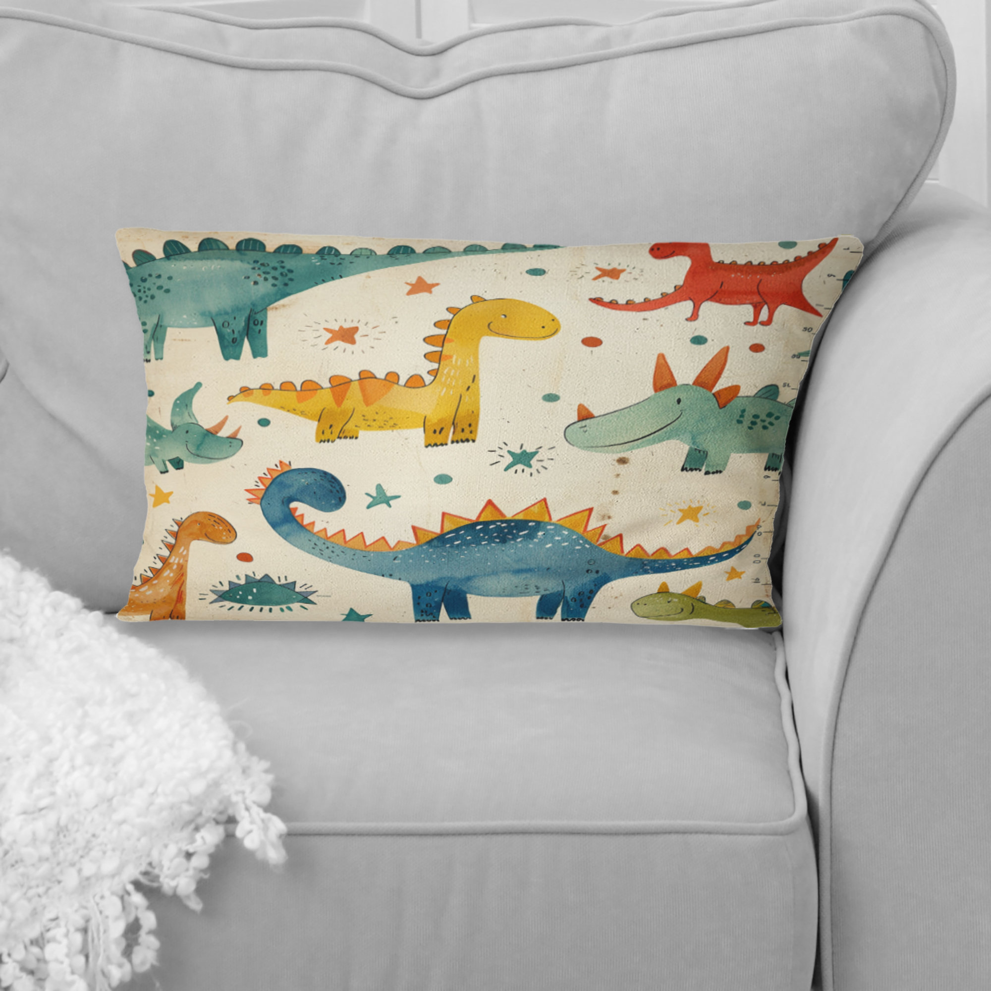 Design Art Yellow Green Children Dinosaur Pattern I - Children Pillow ...