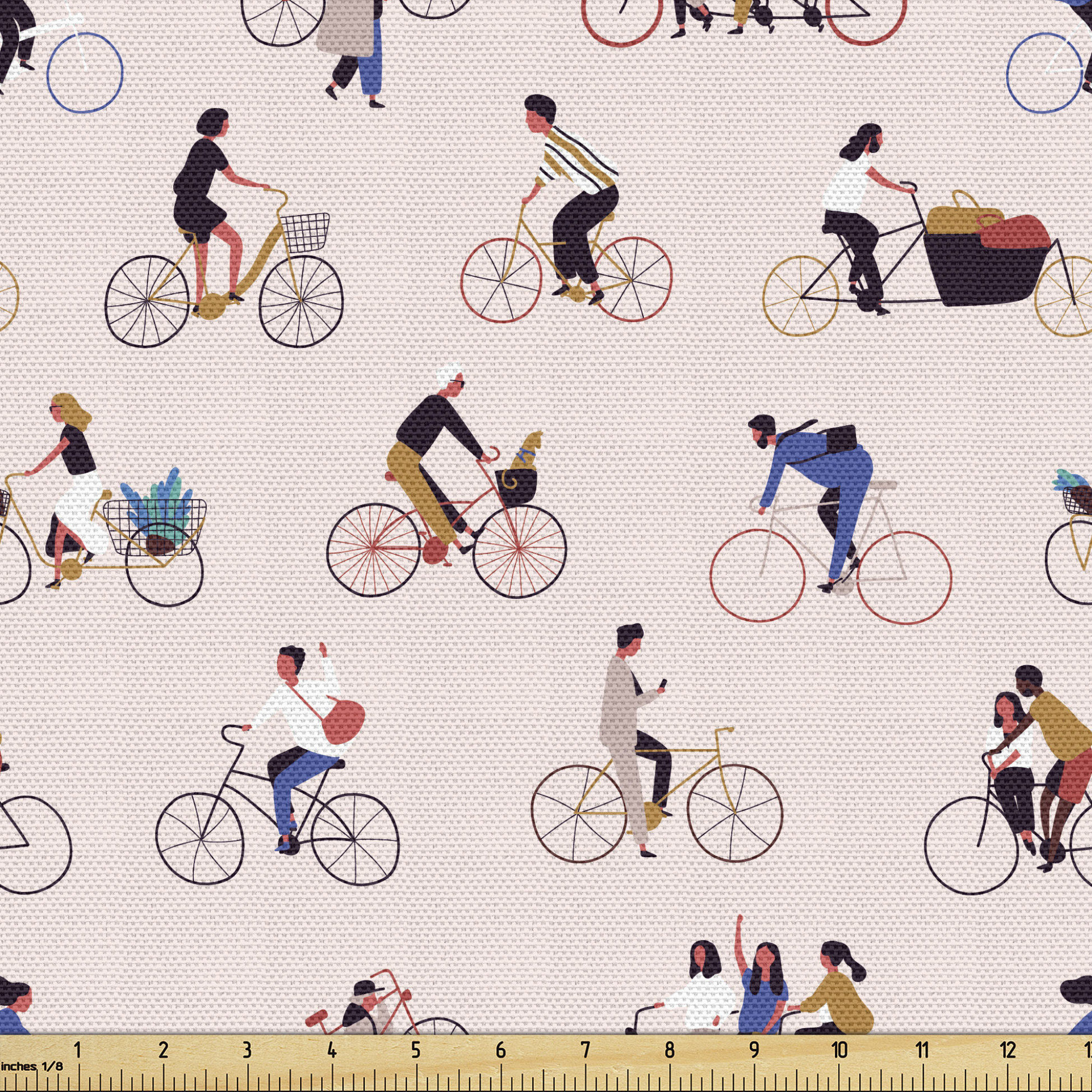 East Urban Home Bicycle Fabric By The Yard, Men And Women People Riding ...