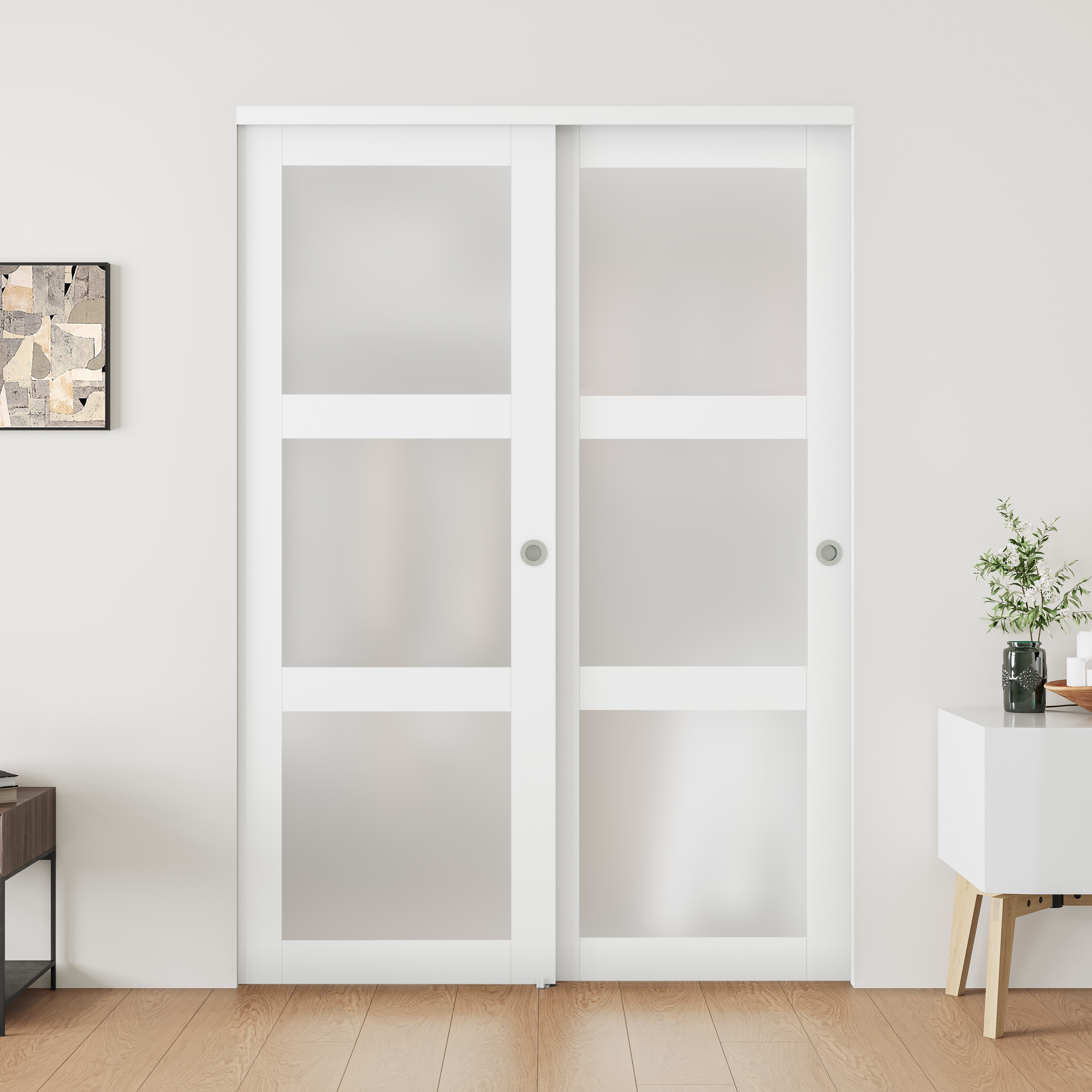 SMARTSTANDARD Frosted Glass and Solid Manufactured Wood Sliding Closet ...