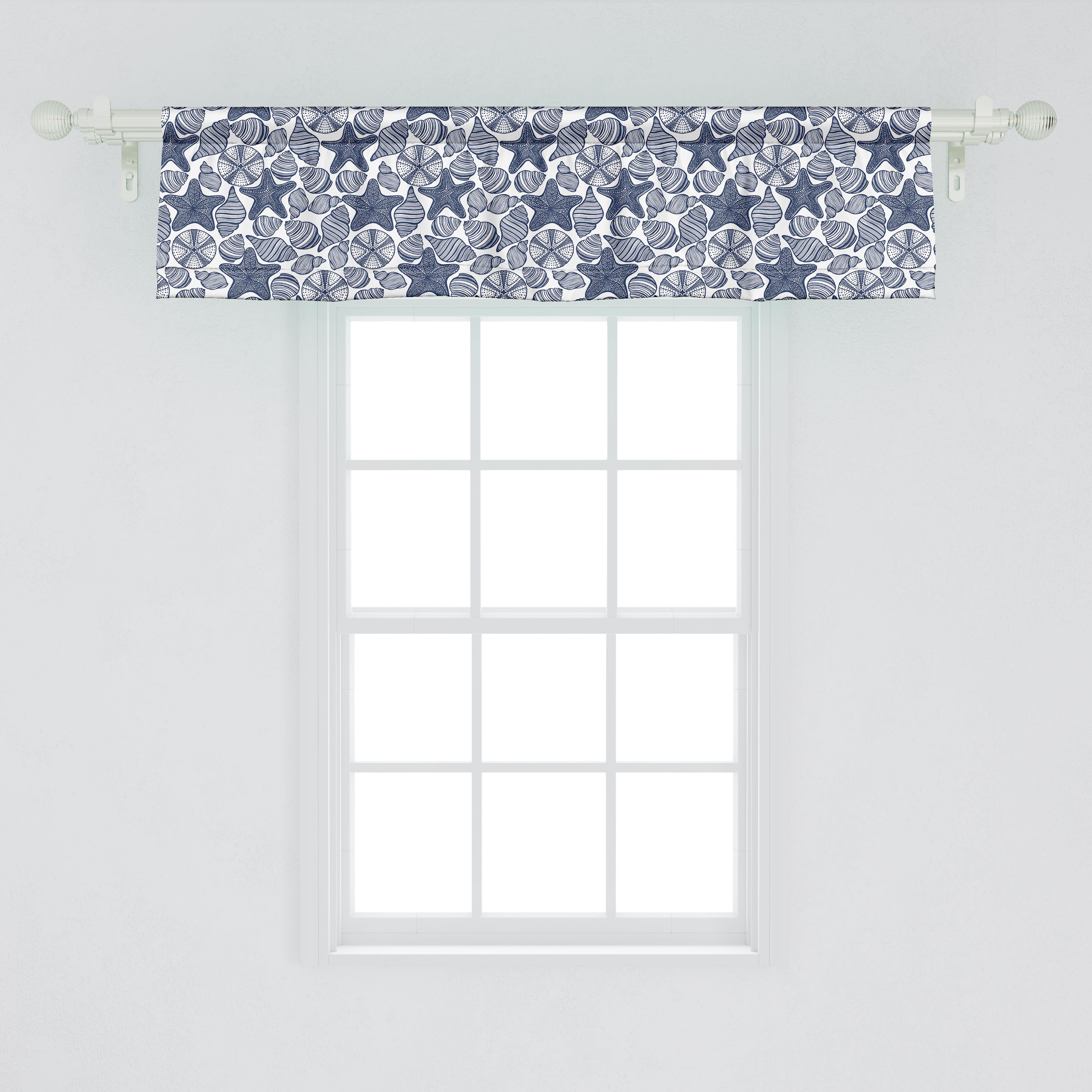 Ambesonne Blue and White Valance Pack of 2 Starfish Shells Dark Blue ...