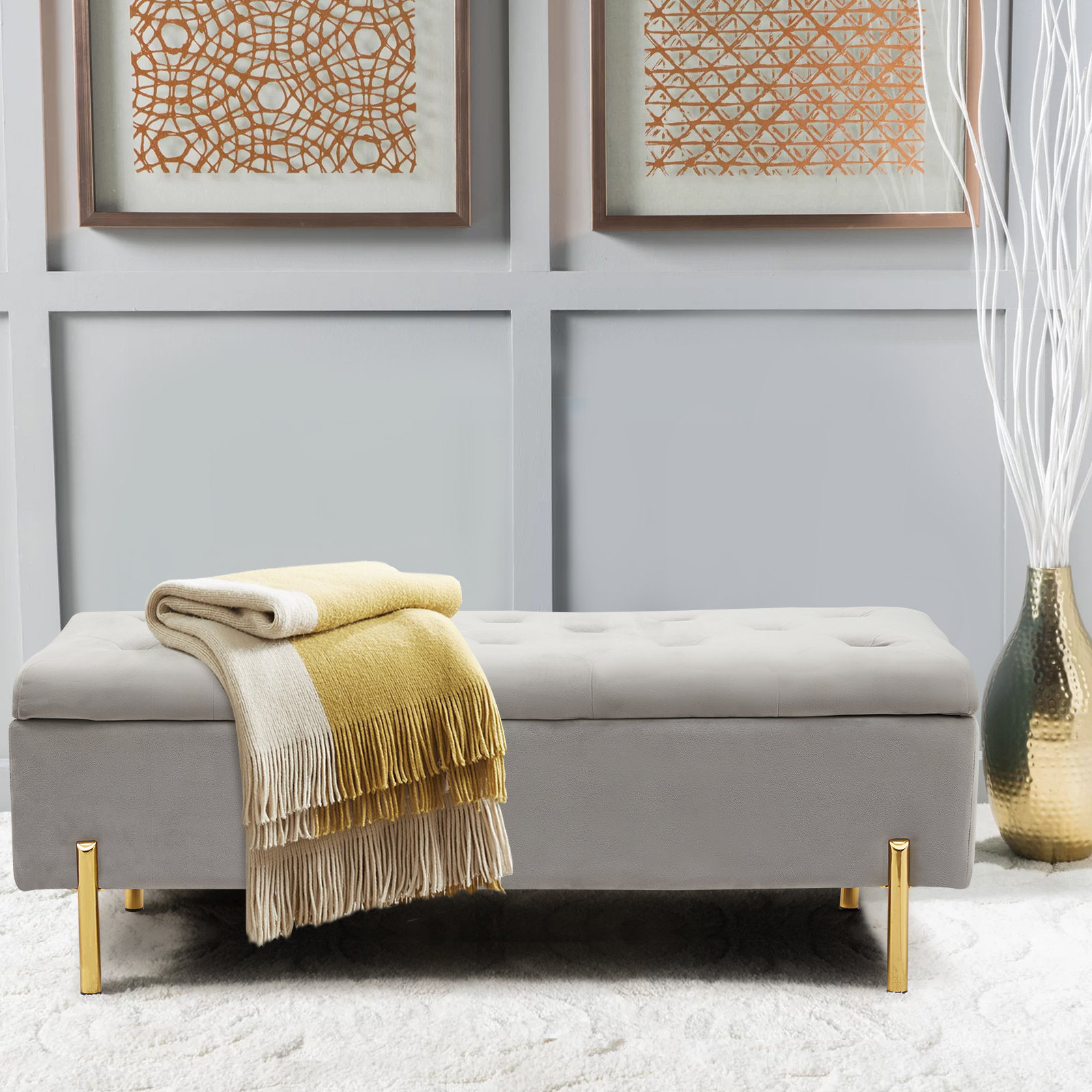 Mercer41 Velvet Storage Bench Ottoman,Versatile Seating With Hidden ...