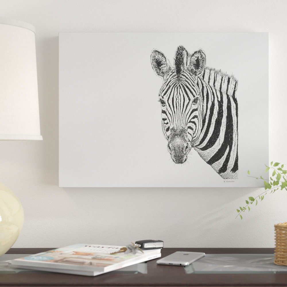 East Urban Home 'Zebra Line Art' Graphic Art Print on Wrapped Canvas ...