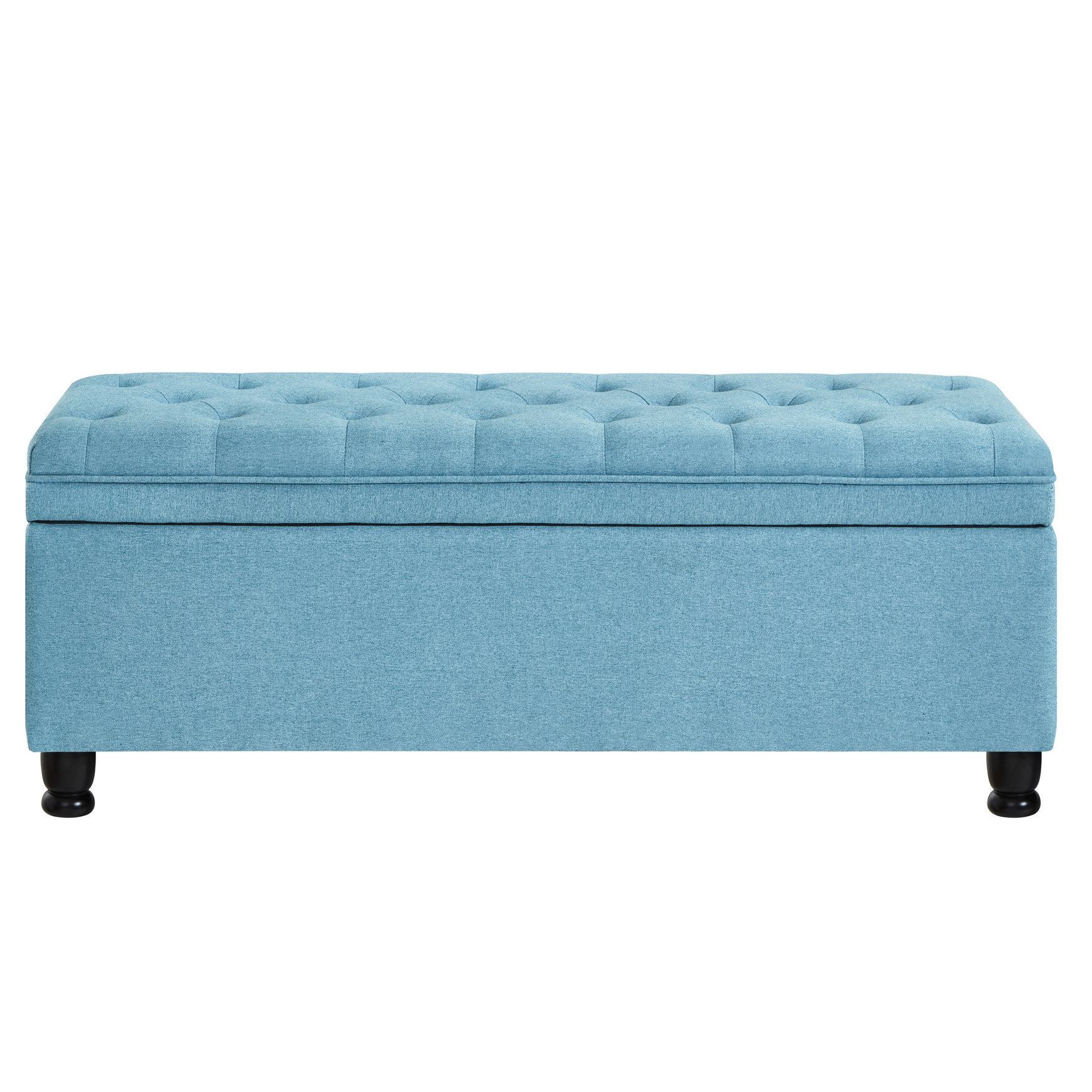 Latitude Run® Upholstered Storage Bench With Buttons In Blue Linen And ...