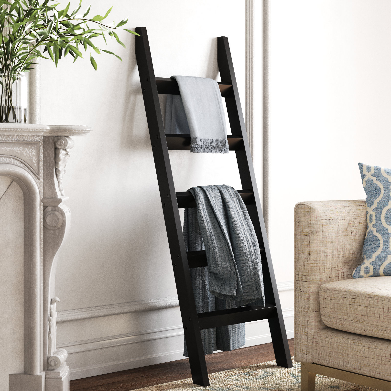 Kelly Clarkson Home 57.9'' Tall Black Wood Blanket Ladder & Reviews ...