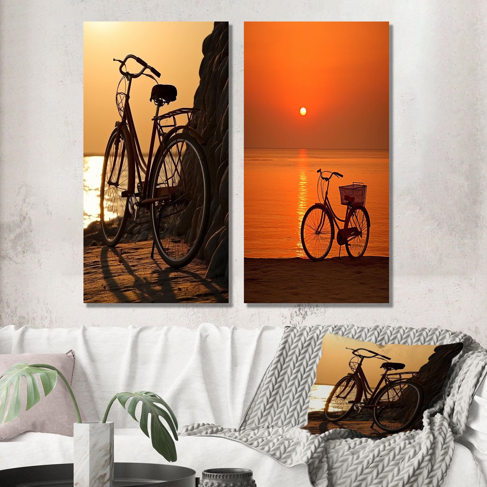 Latitude Run® Sunset Spin - Bicycle Canvas Wall Art Set Of 2 | Wayfair