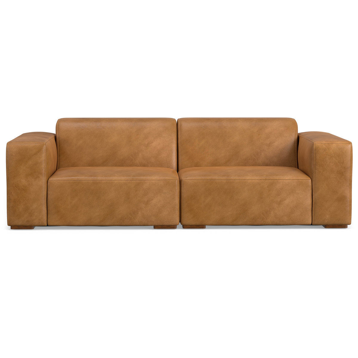 Simpli Home Rex Large 2-Seater Sofa in Genuine Leather Living Room ...