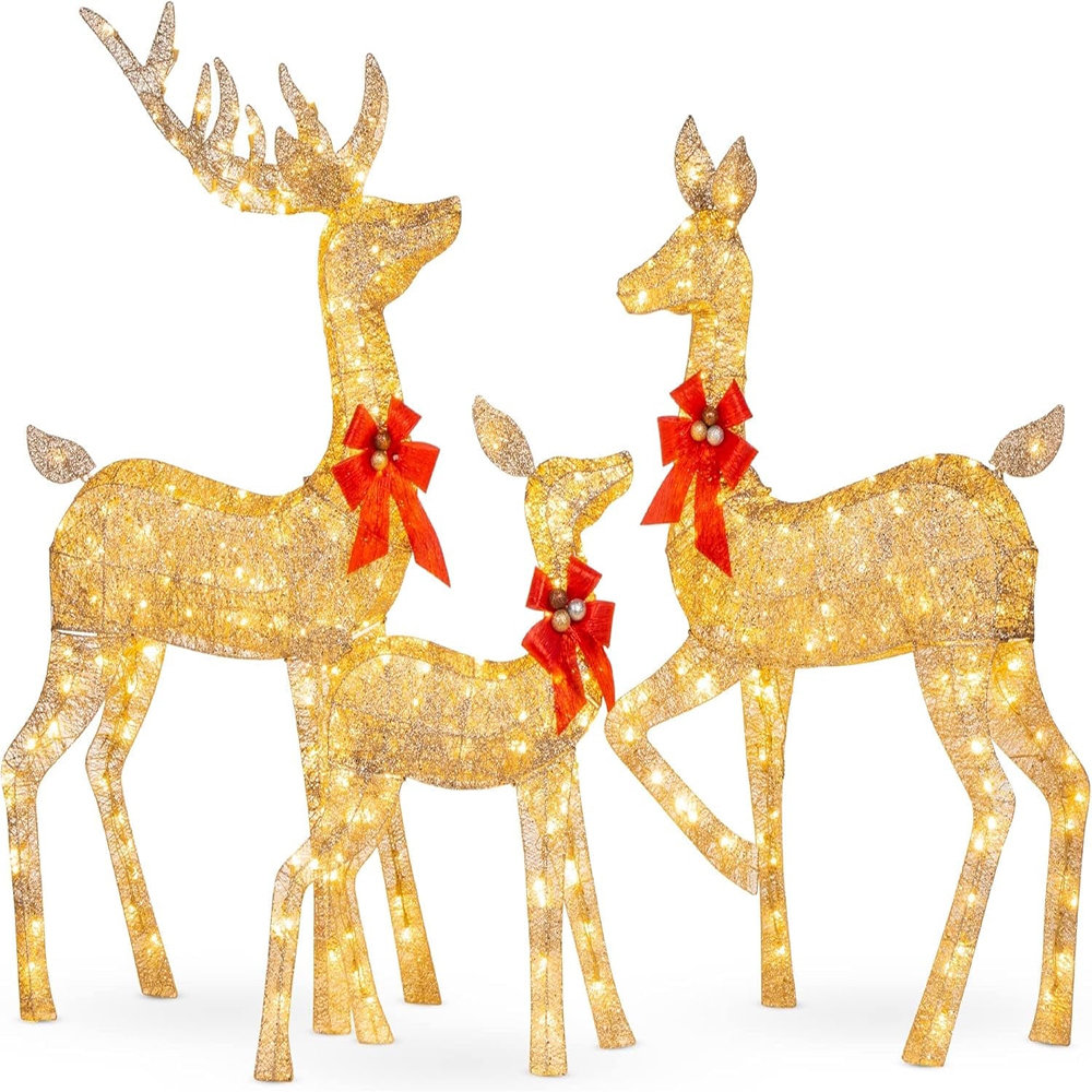 Darby Home Co 3-piece Lighted Christmas Reindeer Family, Pre-lit Outdoor Christmas Deer Set ...