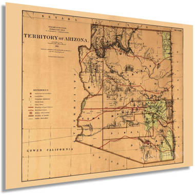 HISTORIC PRINTS HISTORIX Vintage 1876 Arizona Territory Map - 24X30 ...