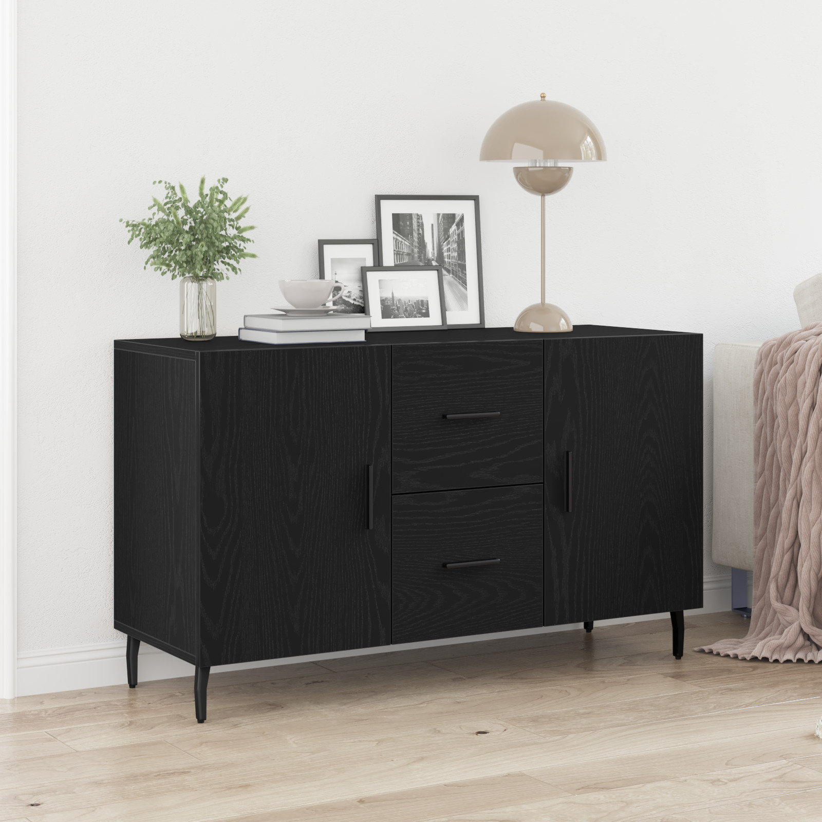 Metro Lane Sideboard Black Oak Wood 100 Cm Width Buffet Rectangular ...