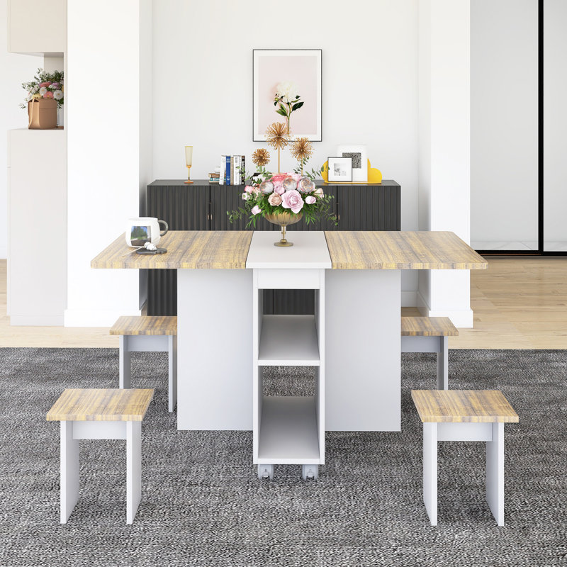Ebern Designs 5 Pieces Folding Extendable Dining Table Set | Wayfair