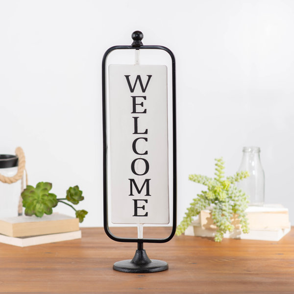 VIP INTERNATIONAL VIP Metal 18.5 in. White Two Sided Welcome or Go Away ...