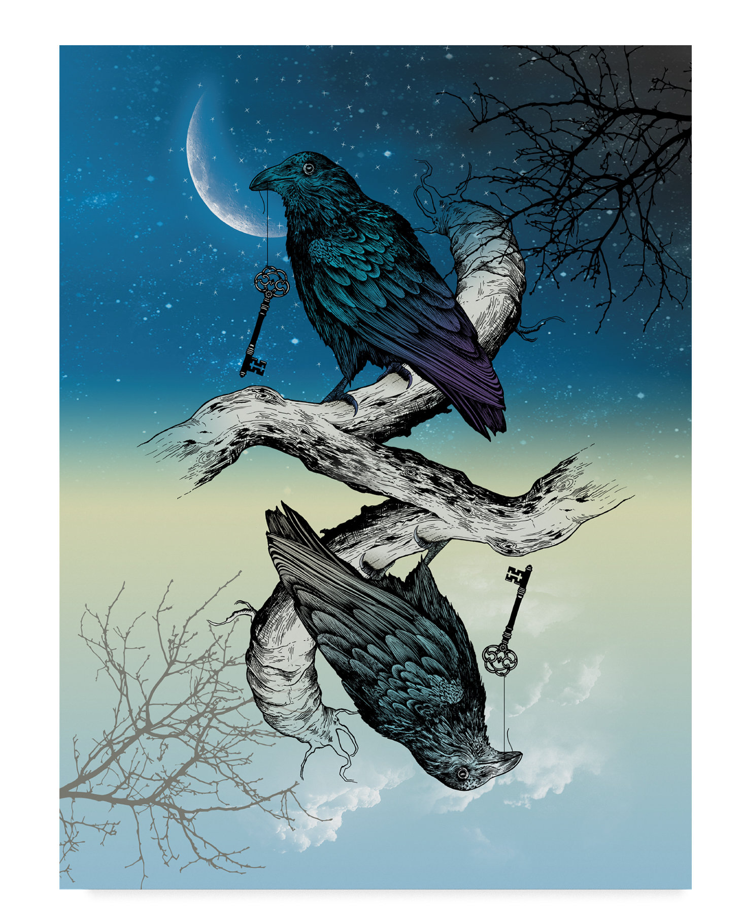 Ebern Designs Raven Night and Day by Rachel Caldwell - Wrapped Canvas ...