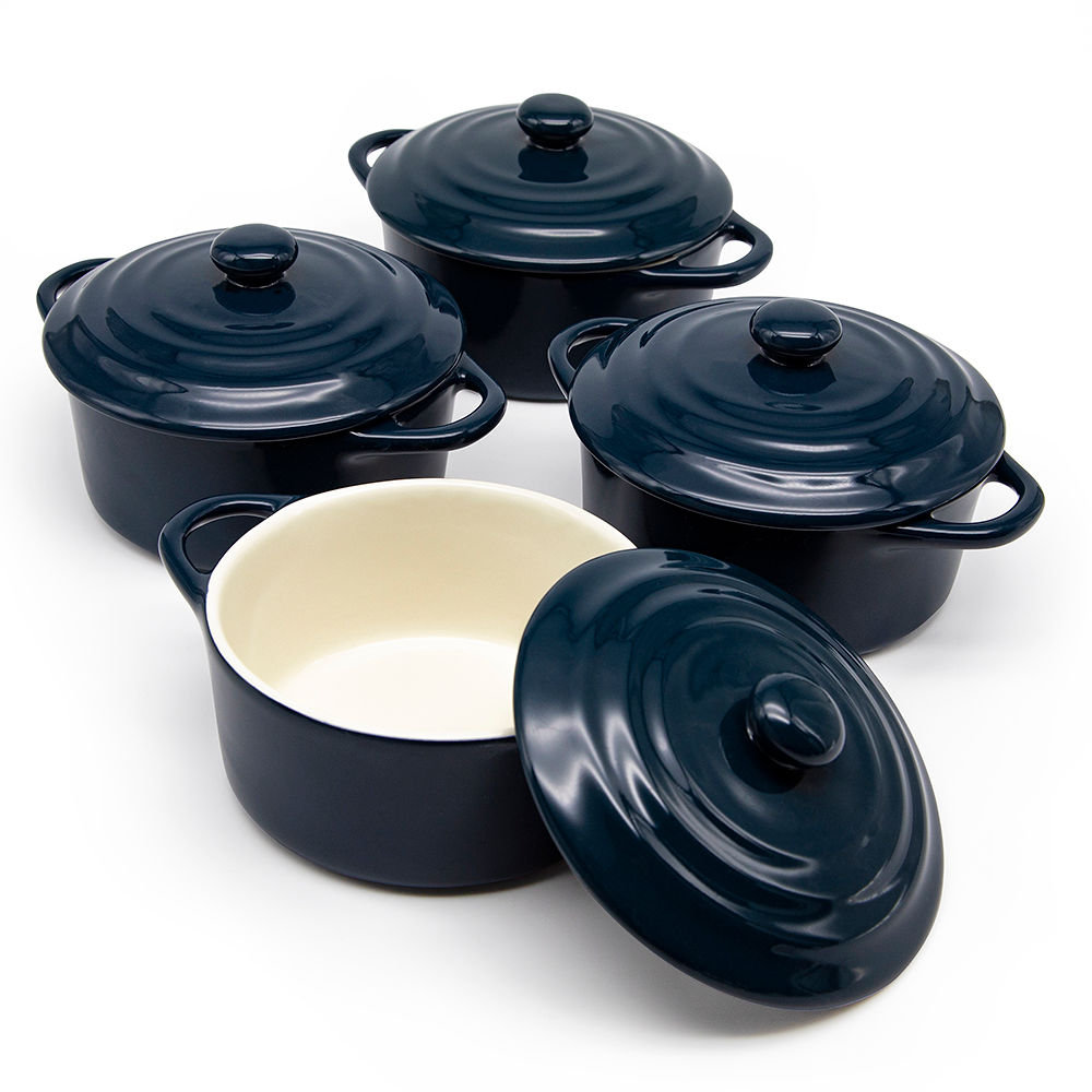 Kook 12 oz. Ceramic Oval Mini Casseroles Dishes with Lids & Reviews ...