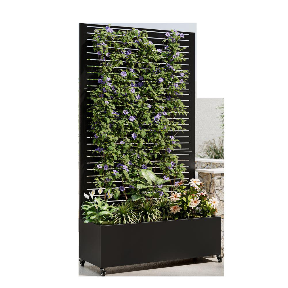 Latitude Run® Metal Planter Box with Trellis and Wheels for Climbing ...