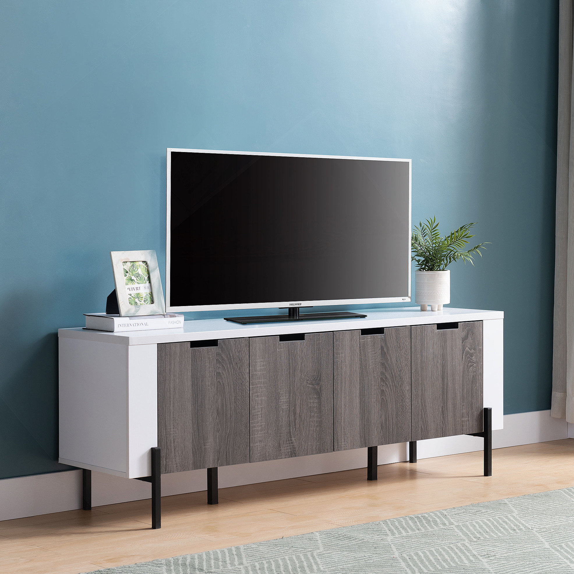 Latitude Run® 60" Two- Toned TV Stand with Four Cabinet Doors, Storage ...