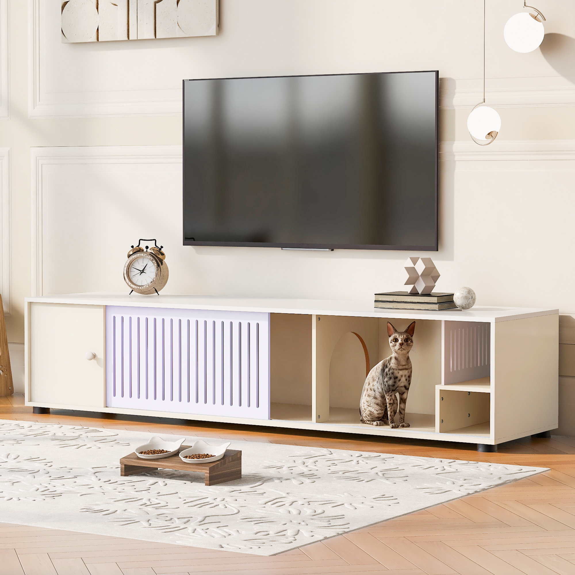 Lark Manor™ Modern Cream White TV Stand With Storage, Cat Litter Box ...