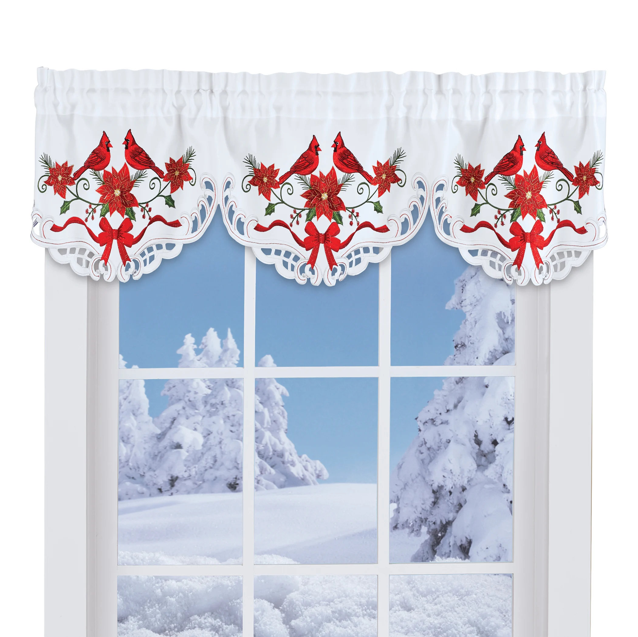The Holiday Aisle® Festive Embroidered Cardinal Poinsettia Kitchen Café ...