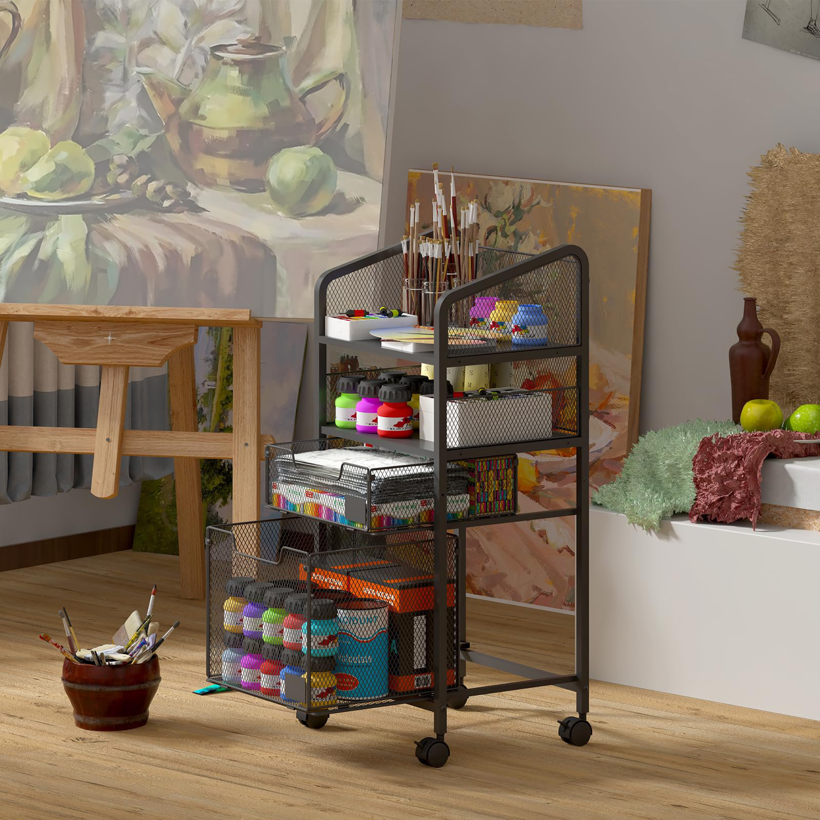 Hokku Designs 4-Tier Metal Rolling Cart With Lockable Wheels ...