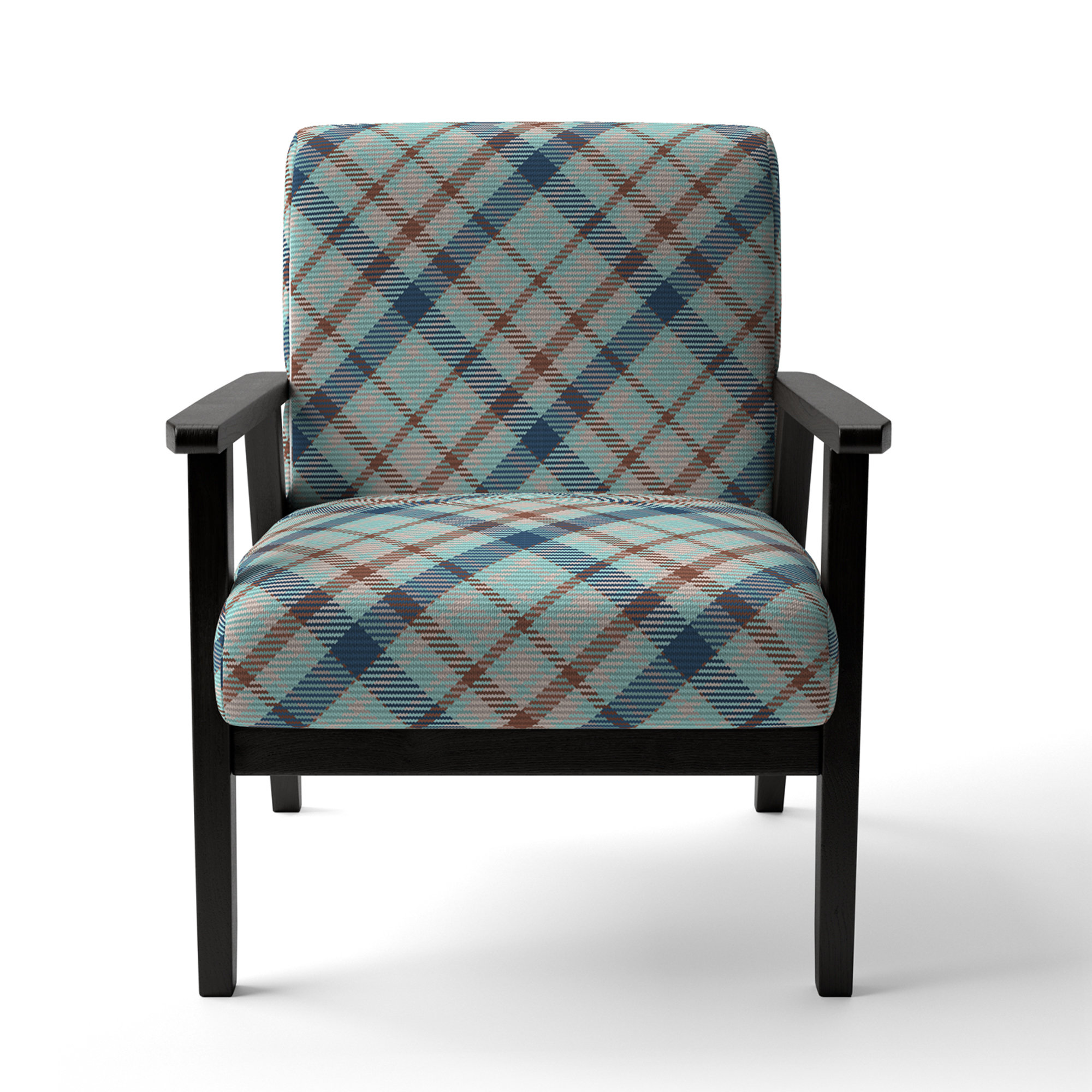 Orren Ellis Turquoise Checked Tartan - Upholstered Patterned Accent Arm ...