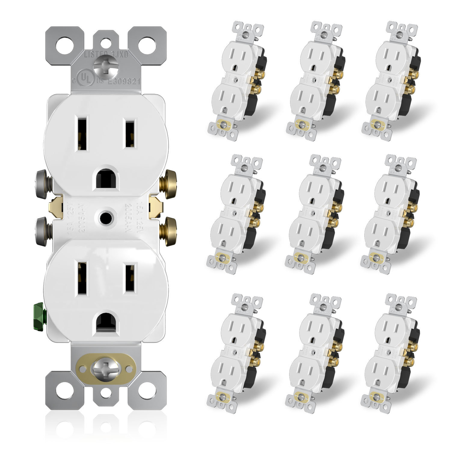 ELEGRP Decorator Receptacle, 15A 125V Standard Electrical Wall Outlet ...