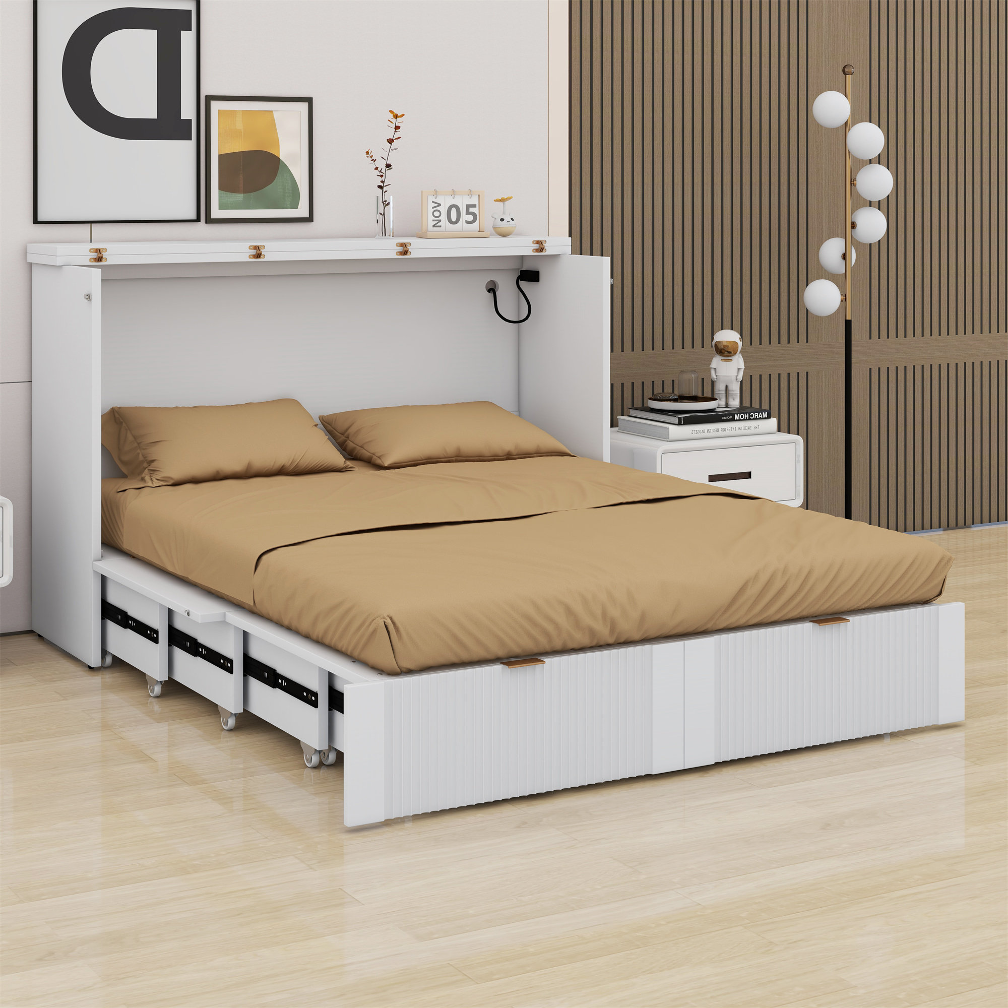 Red Barrel Studio® Murphy Bed With Drawer,A Set Of Sockets & USB Ports ...