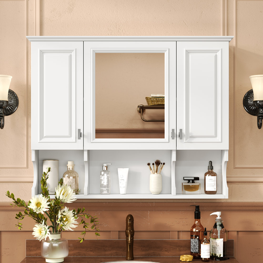 Latitude Run® Wall-Mounted Bathroom Mirror Cabinet with Adjustable ...