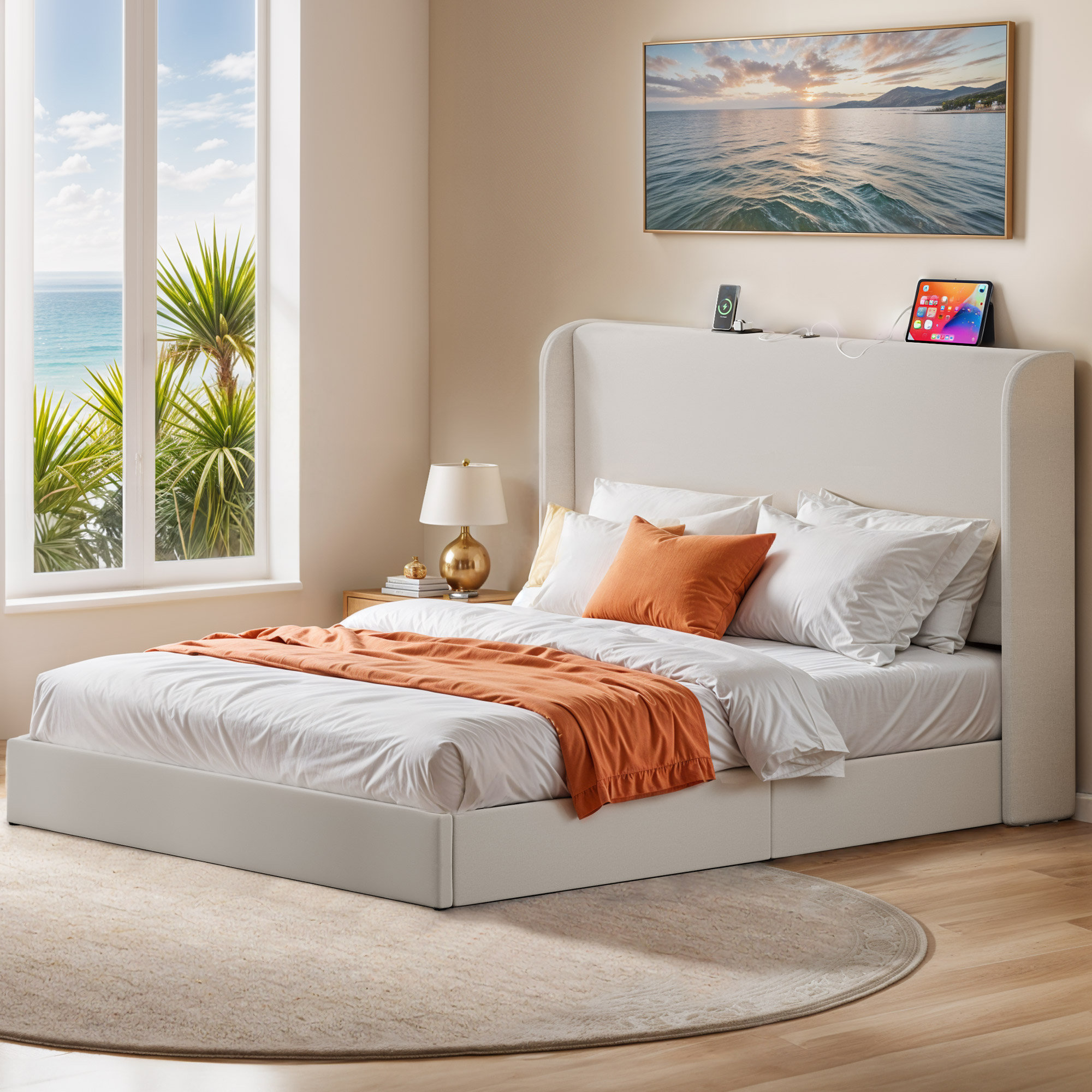 Latitude Run® Cuvier Upholstered Metal Wingback Storage Bed | Wayfair