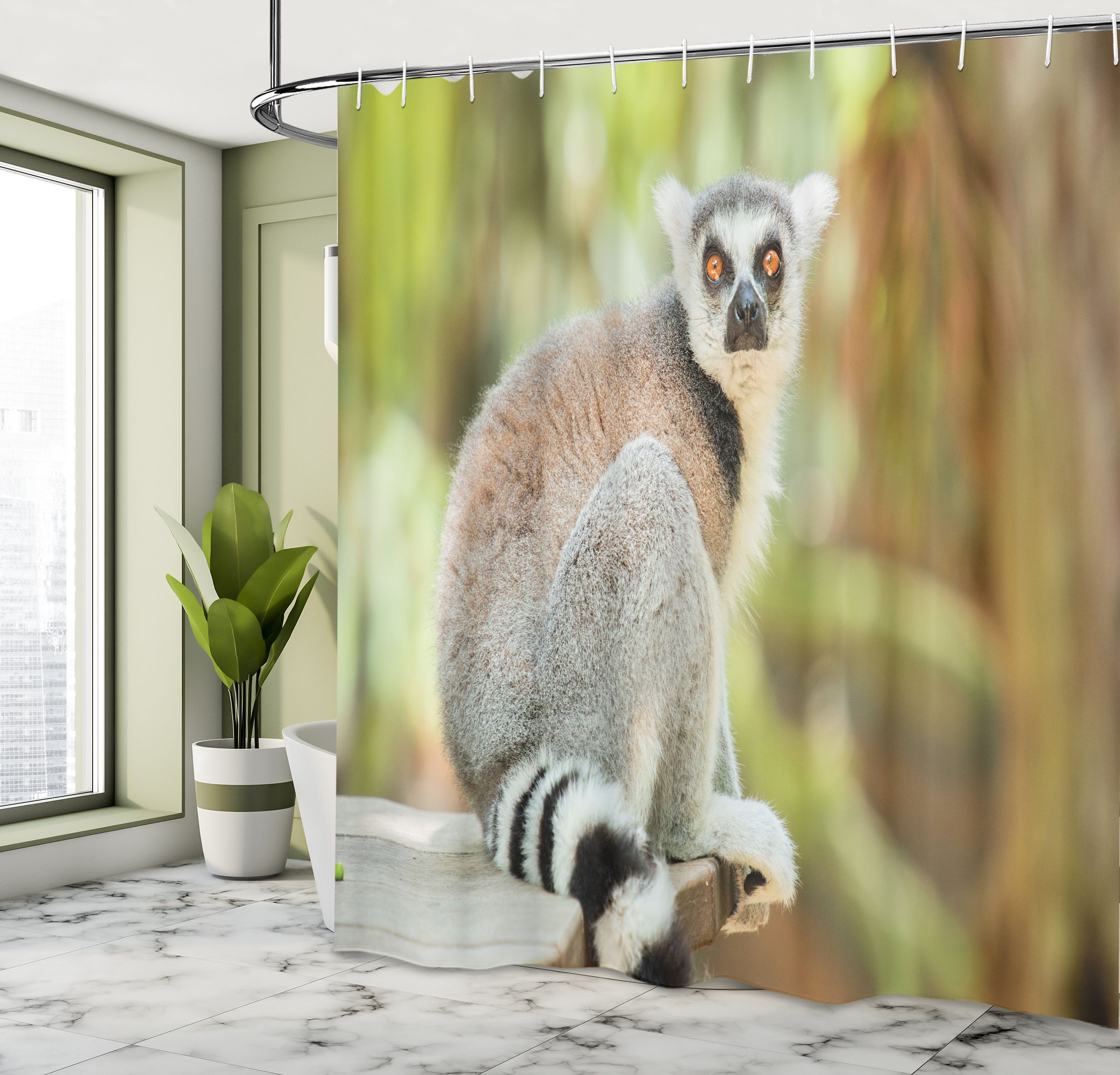 East Urban Home Lemur Shower Curtain Aperture Photo Mammal Animal Multicolor | Wayfair