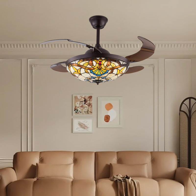 Amcor 42" 4 - Blade Retractable Blades Ceiling Fan with Remote Control ...