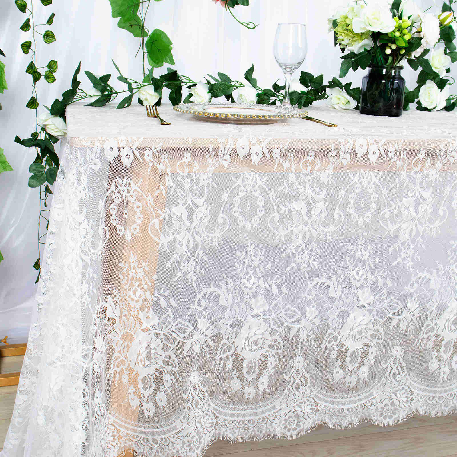 Lark Manor™ Lace Tablecloth White Rectangle 60X120 Inch Lace Table ...