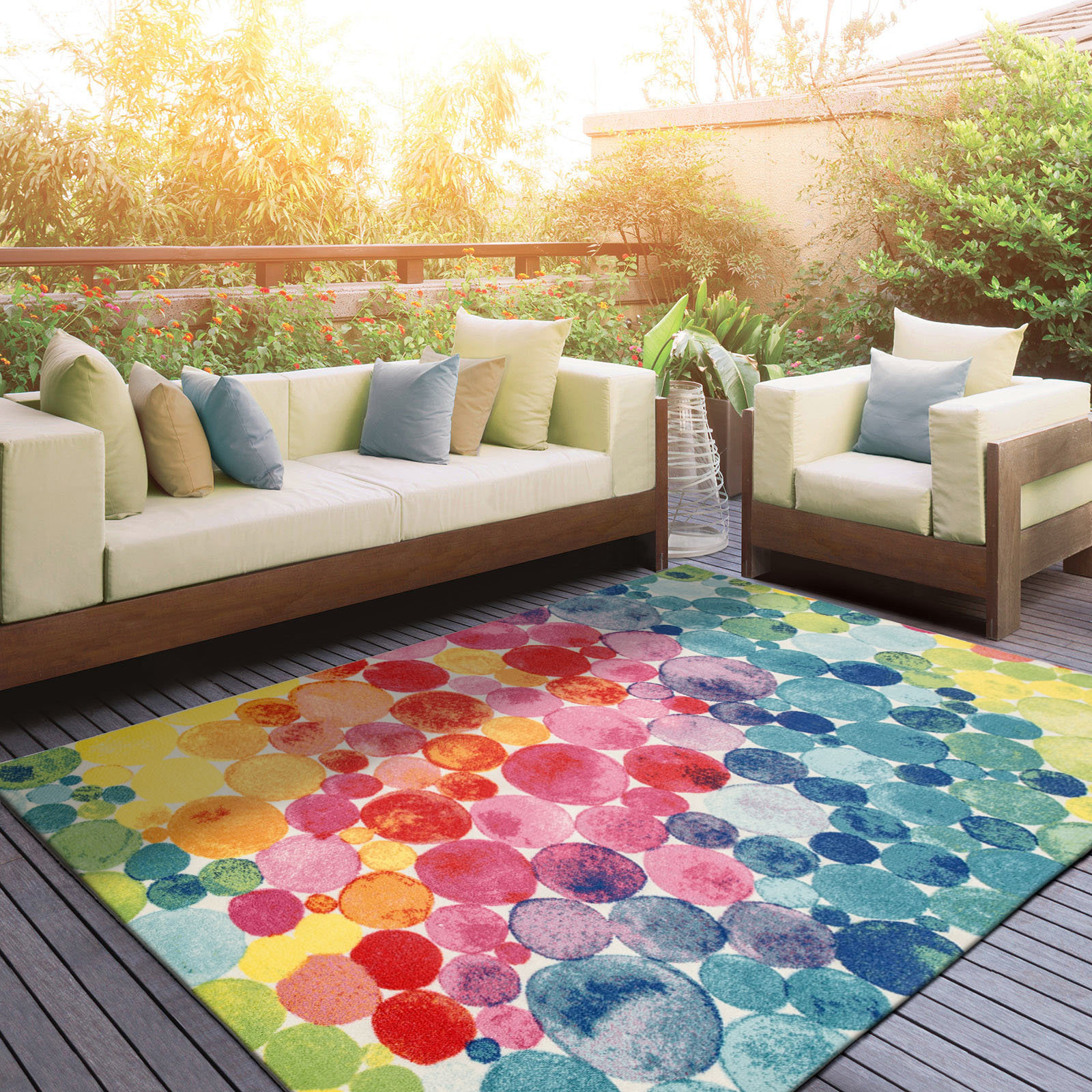 DECOMALL SUNSHINE Multicolored Bubbles Design Performance Outdoor Rugs ...