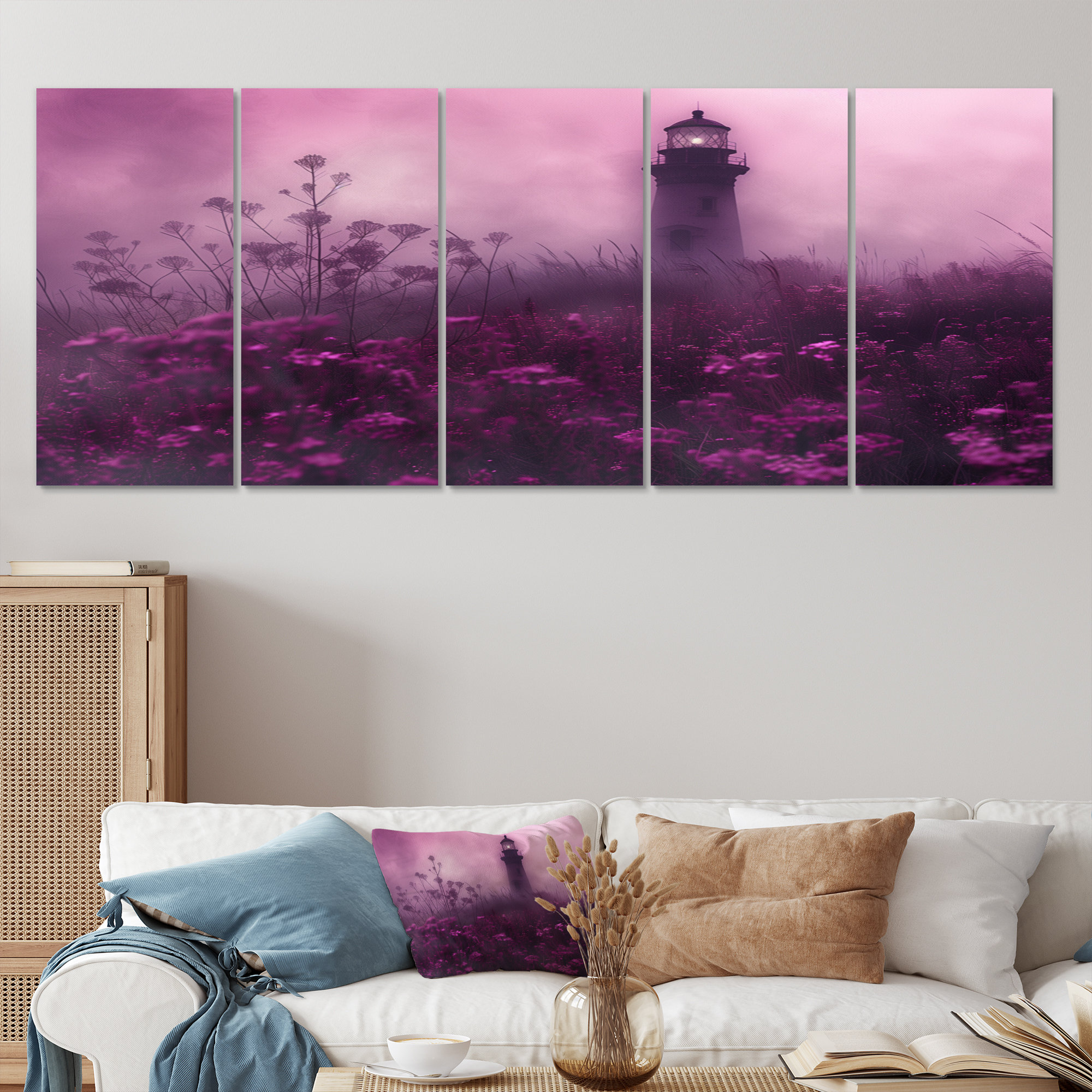 Design Art Purple And Grey Foggy Lighthouse Rock II - Lighthouses ...