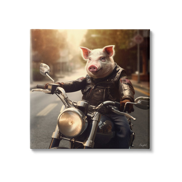 Trinx " Pig Riding Motorcycle " by Roozbeh - Wayfair Canada