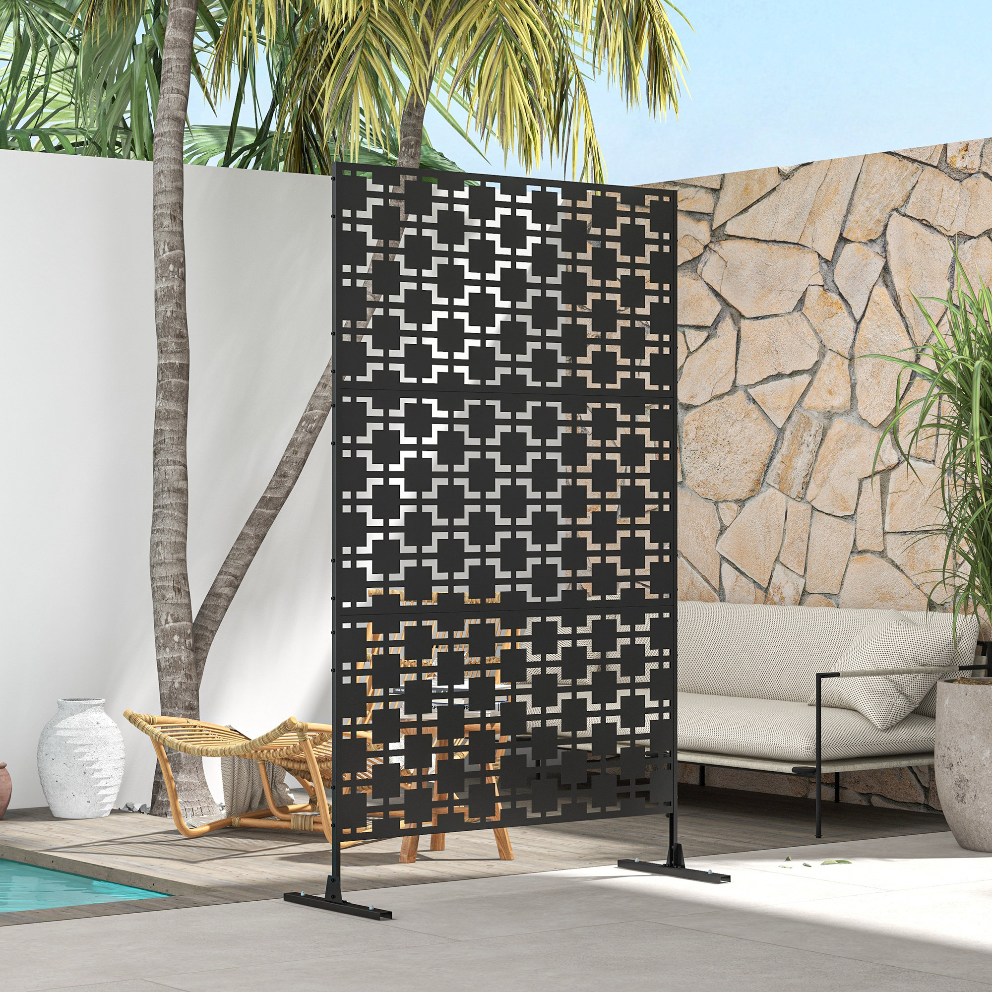 Outsunny Metal Privacy Screen W/ Expansion Screws Outdoor Divider, Grid ...