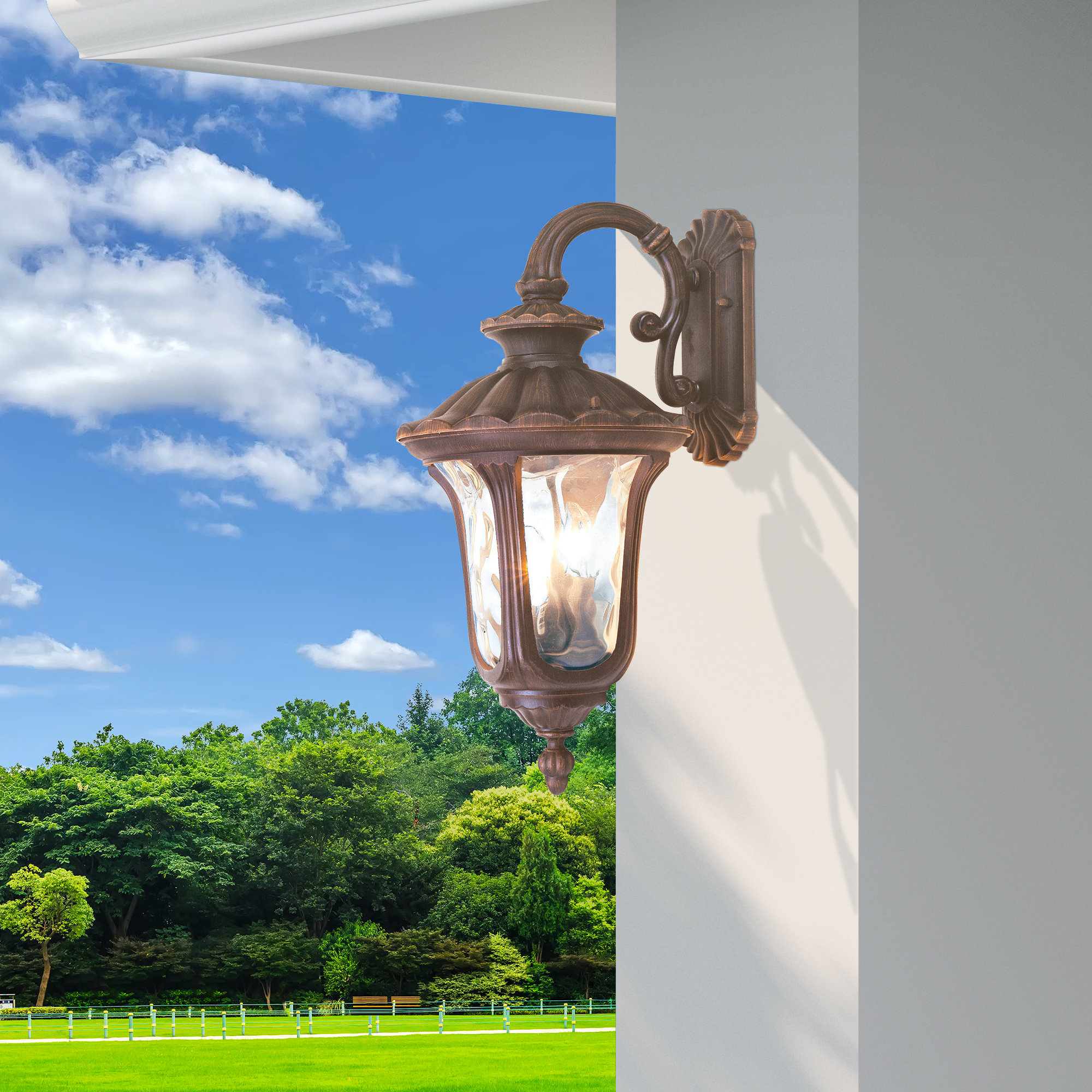 Lark Manor Arelene Imperial Bronze Water Glass Outdoor Wall Lantern & Reviews - Wayfair Canada