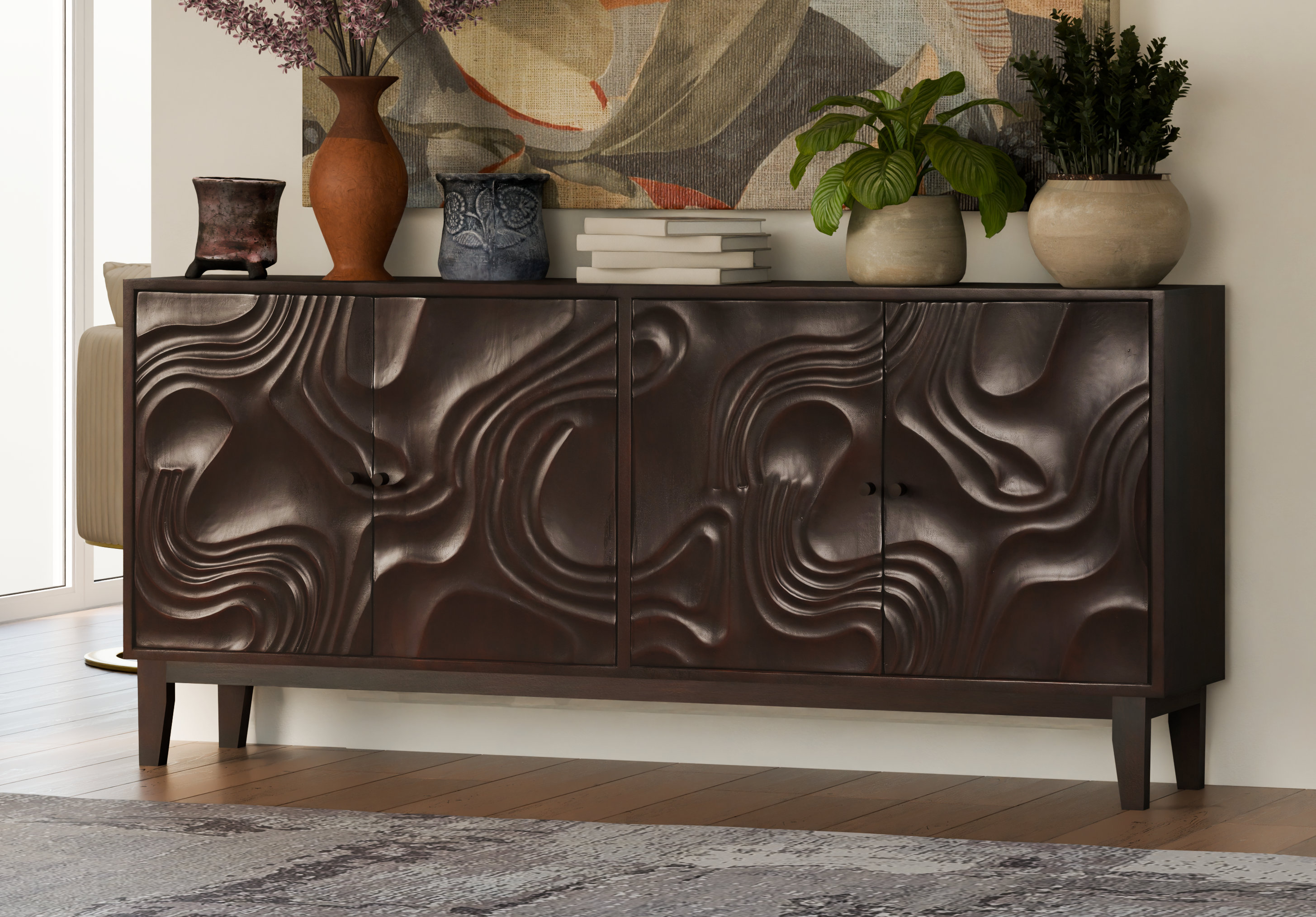 Hokku Designs 4-door Carved Solid Wood Sideboard | Wayfair