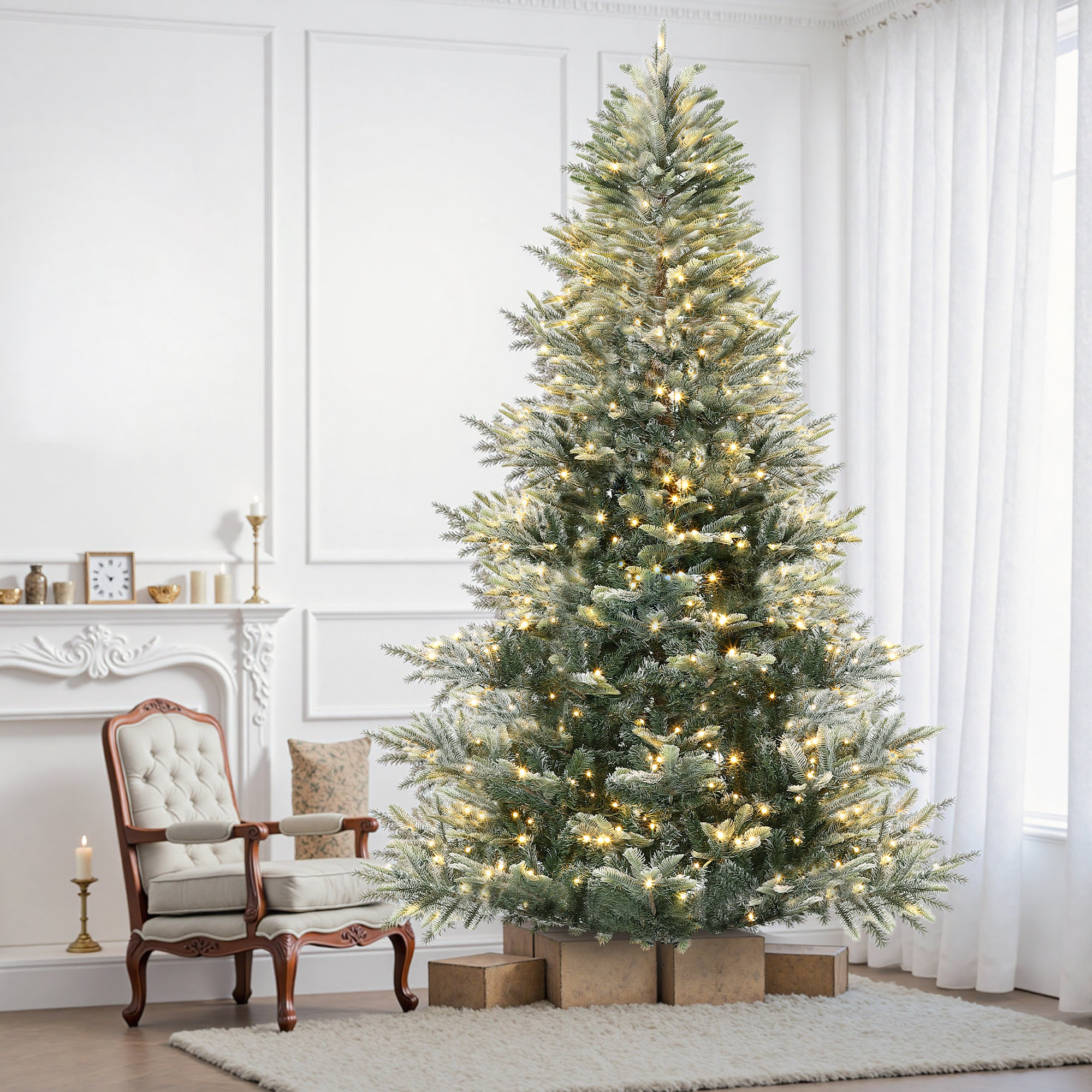 Alcott Hill® Pre-Lit Flocked Aspen Fir Artificial Christmas Tree with ...