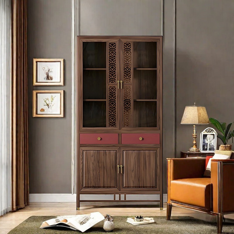 Parttlion Chinese style solid wood glass door bookcase | Wayfair