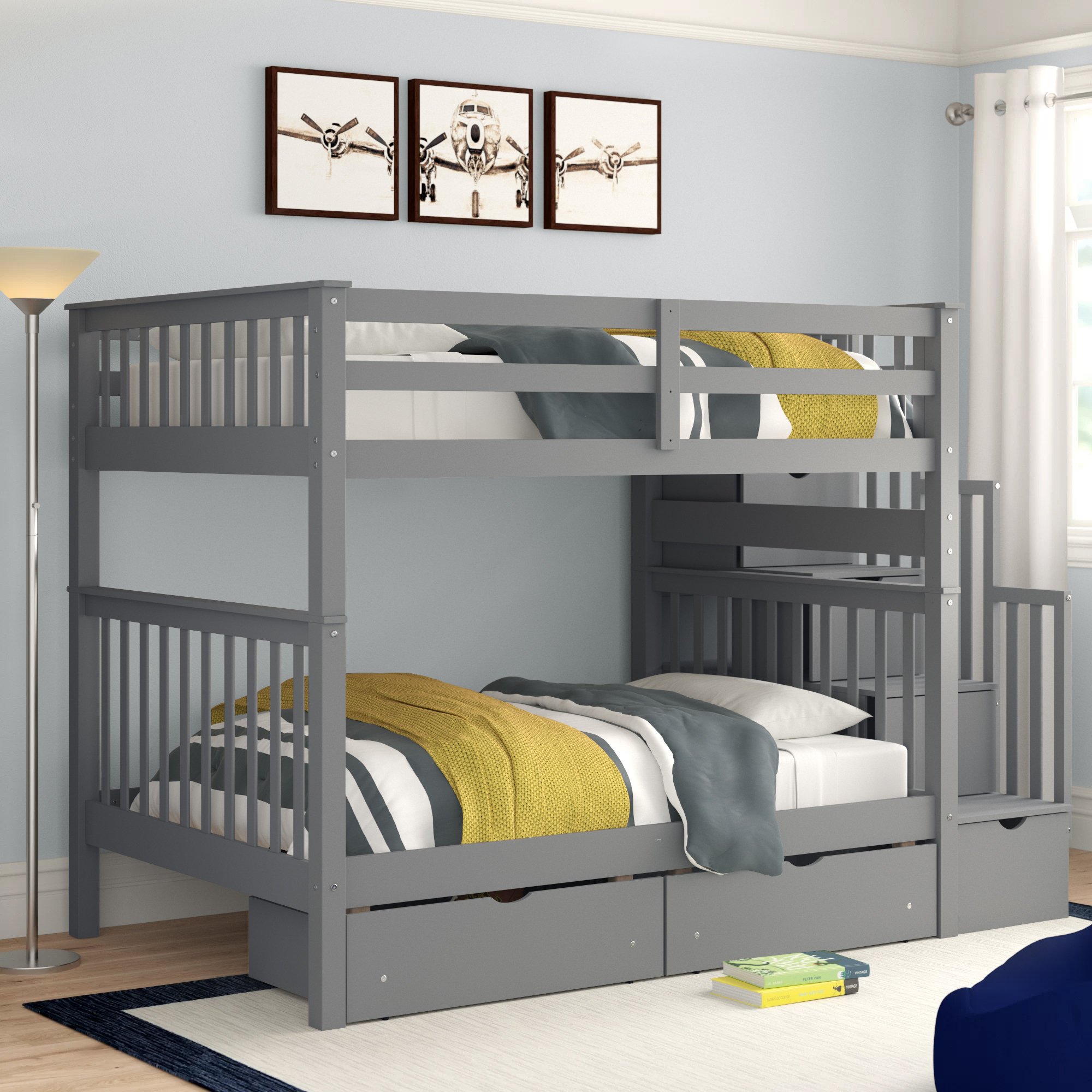 Three Posts™ Baby & Kids Ciara Full Over Full 6 Drawer Solid Wood Bunk ...
