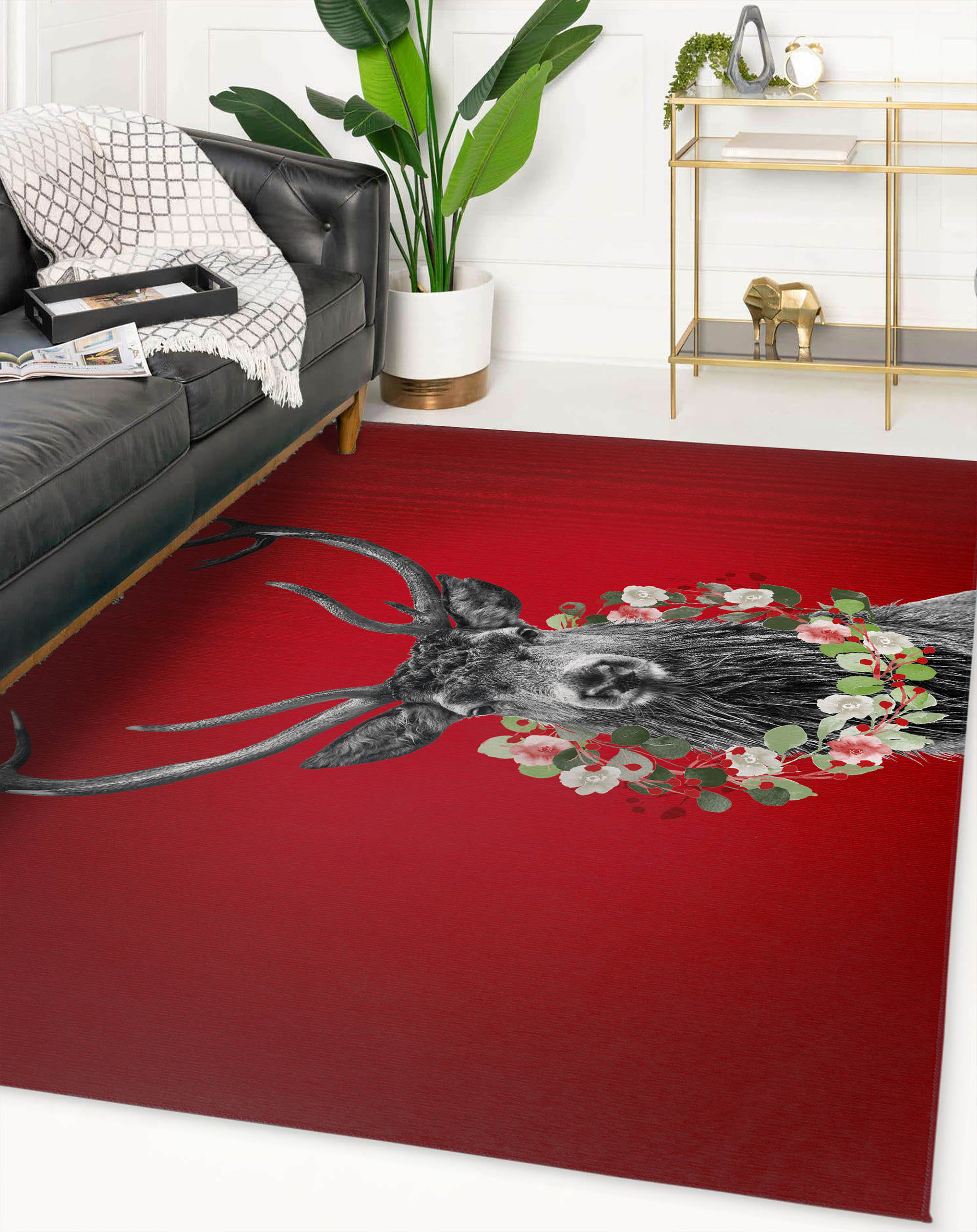 Lark Manor Alzie DEER WREATH RED Area Rug - Wayfair Canada