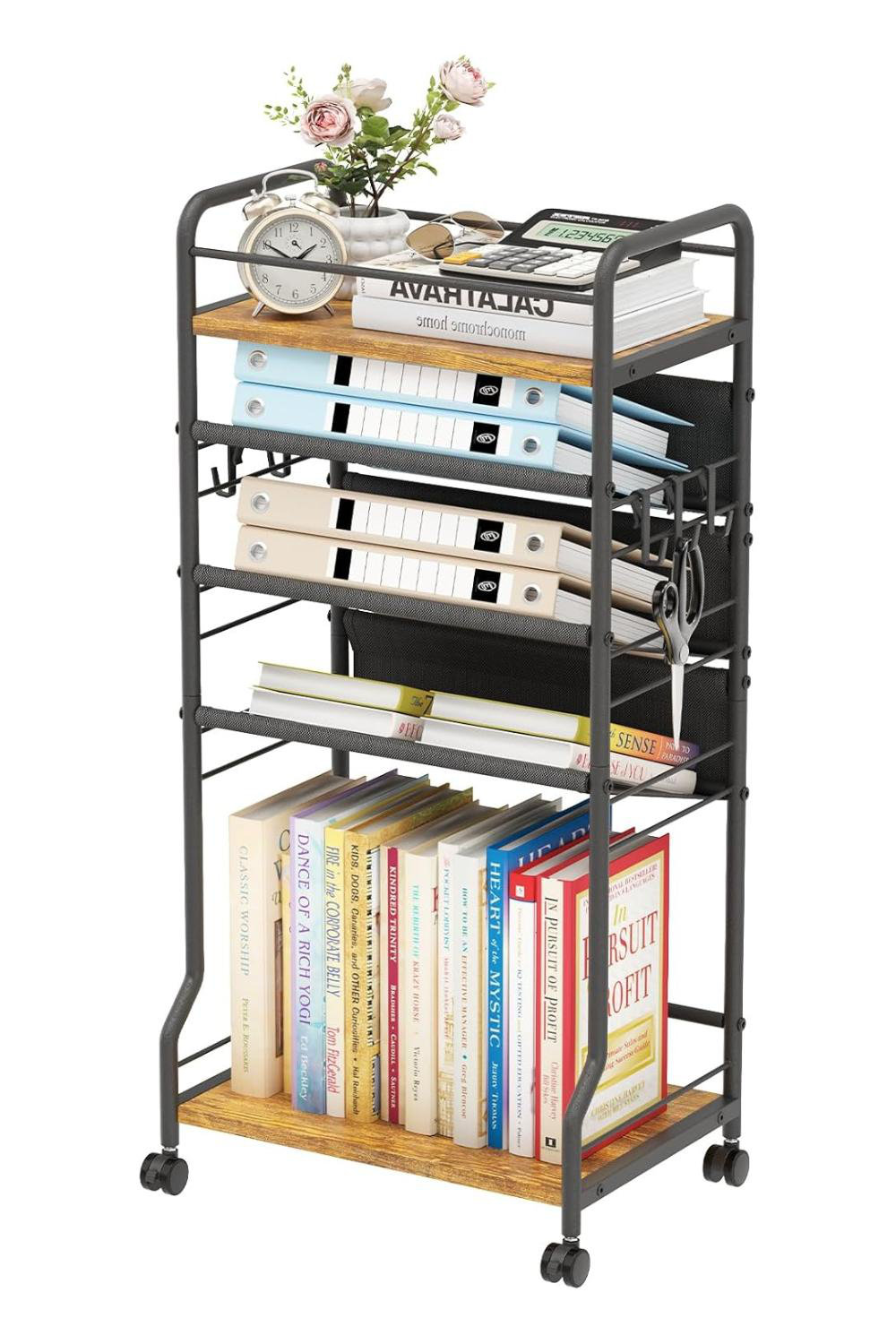 Elaine Mercure 5 Tier Rolling File Cart, Mobile Book Cart With Wheels ...