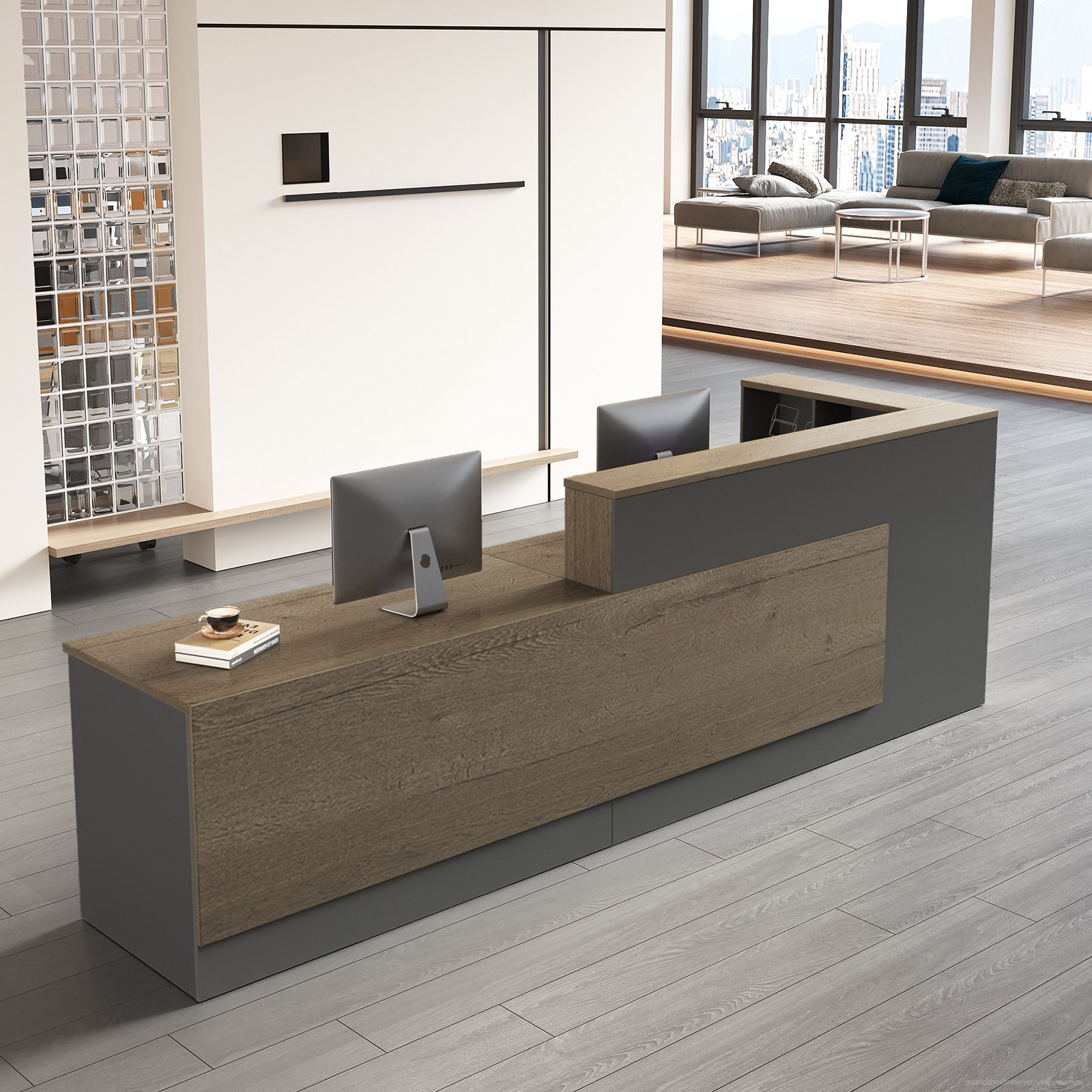 Brayden Studio® Modern L-Shaped Reception Desk With Elevated Storage ...