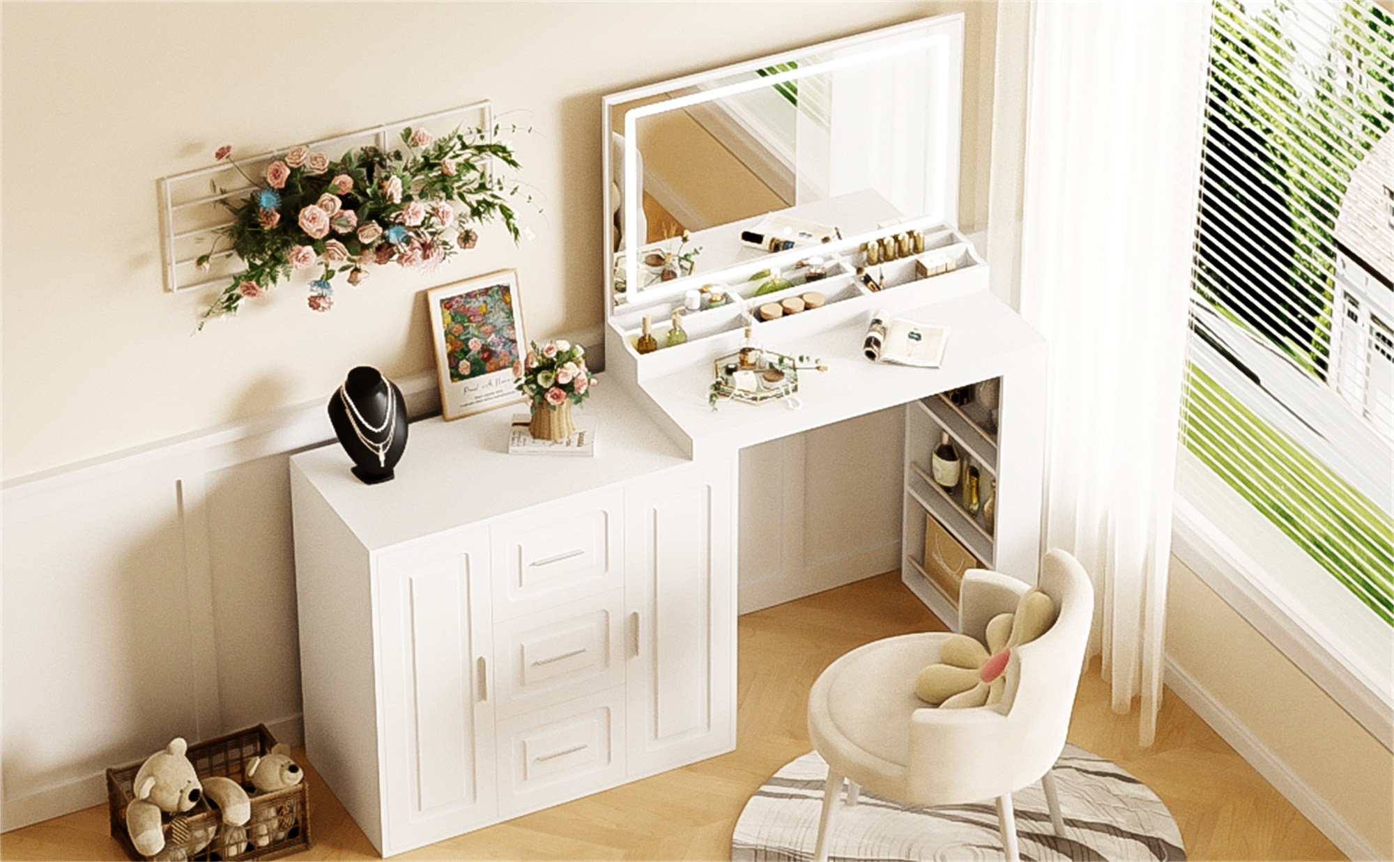 Latitude Run® 59" Makeup Vanity Desk With Mirror | Wayfair