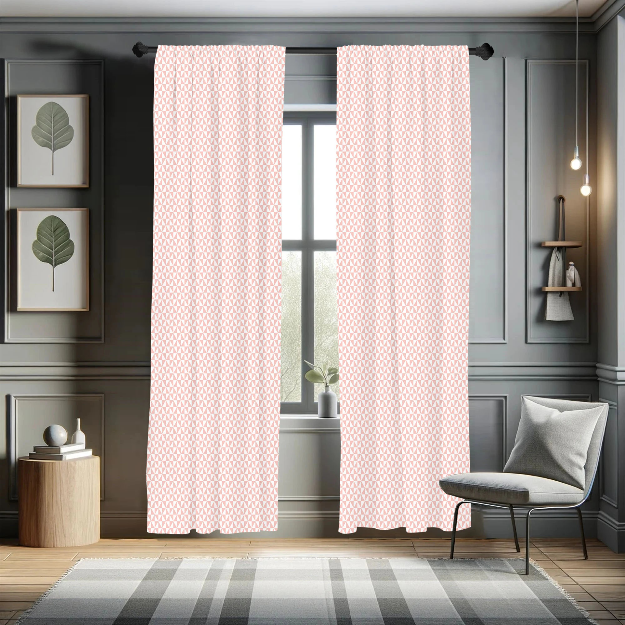 East Urban Home Pale Pink Curtains, Bicolor Triangles Pattern In Pastel ...