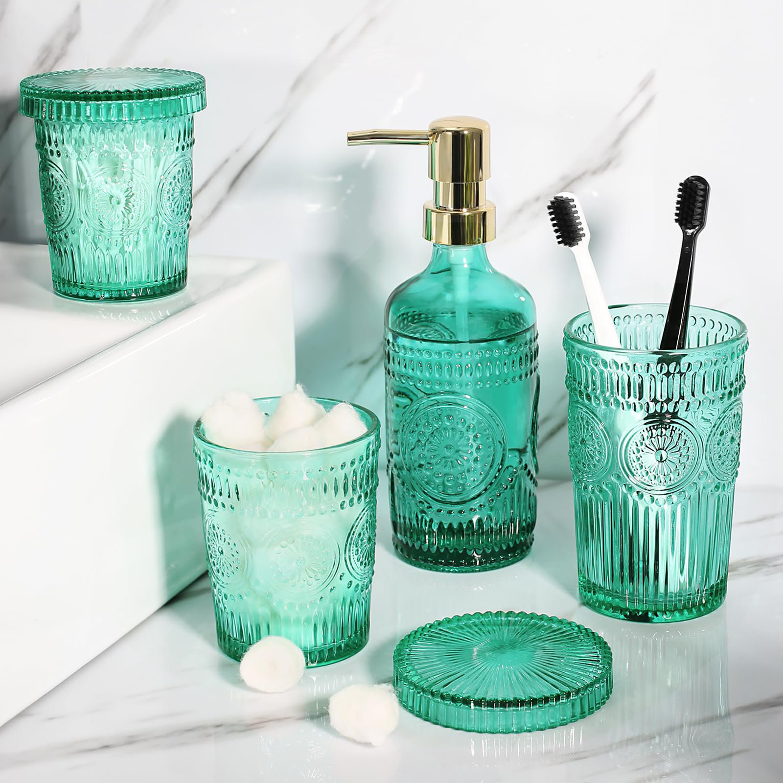 Rosecliff Heights 4-piece glass bathroom accessory set | Wayfair