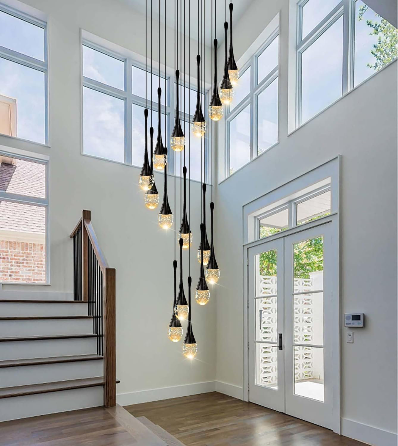 Orren Ellis 12-Light Black Crystal Raindrop Chandeliers 120" Long ...