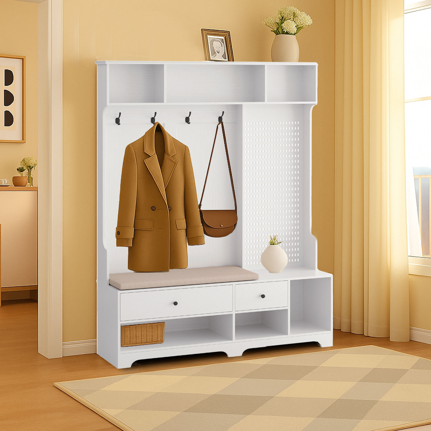 One Allium Way® Rustic hall tree with bench and shoe storage, Drawers ...